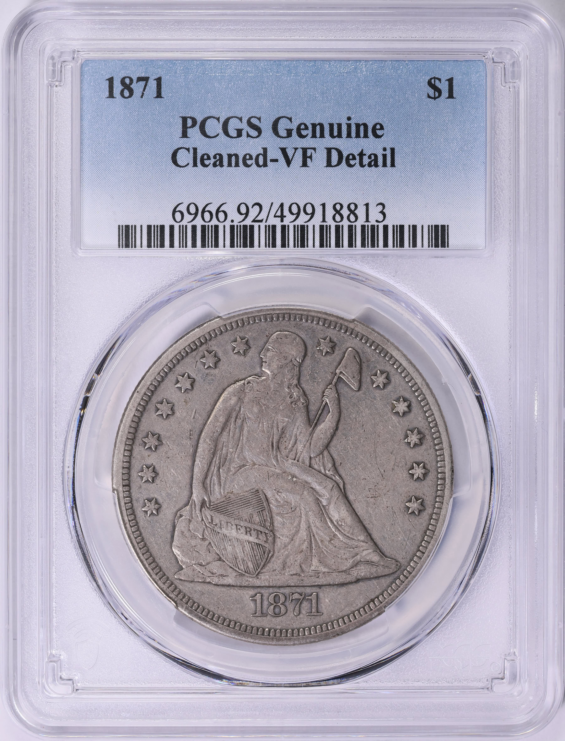 1871 Seated Liberty Silver Dollar PCGS Genuine VF Details (Item 1751015) | GreatCollections Coin ...