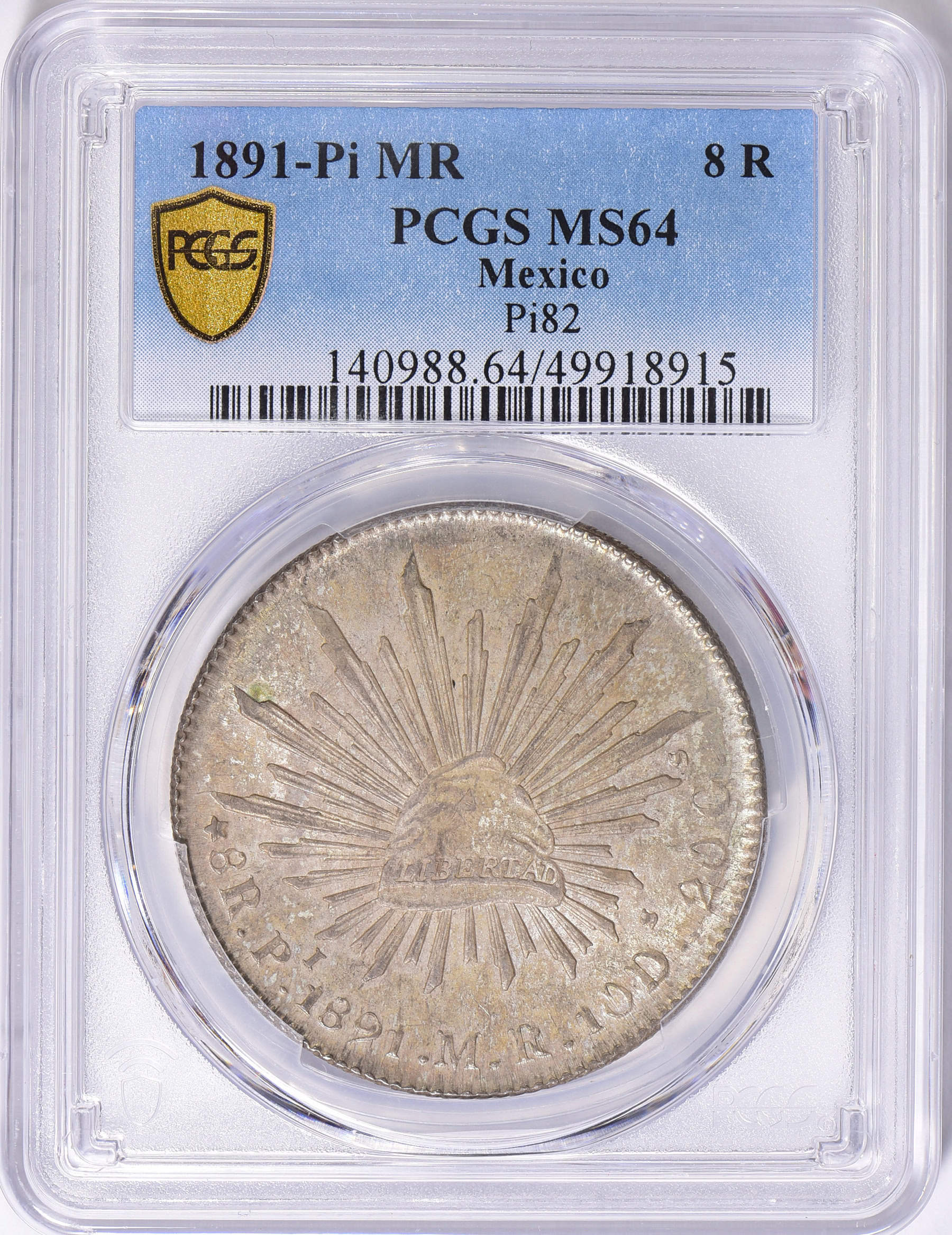 Mexico 1891-Pi MR Silver 8 Reales KM-377.12 PCGS MS-64 (ASW = 0.7859 Oz ...