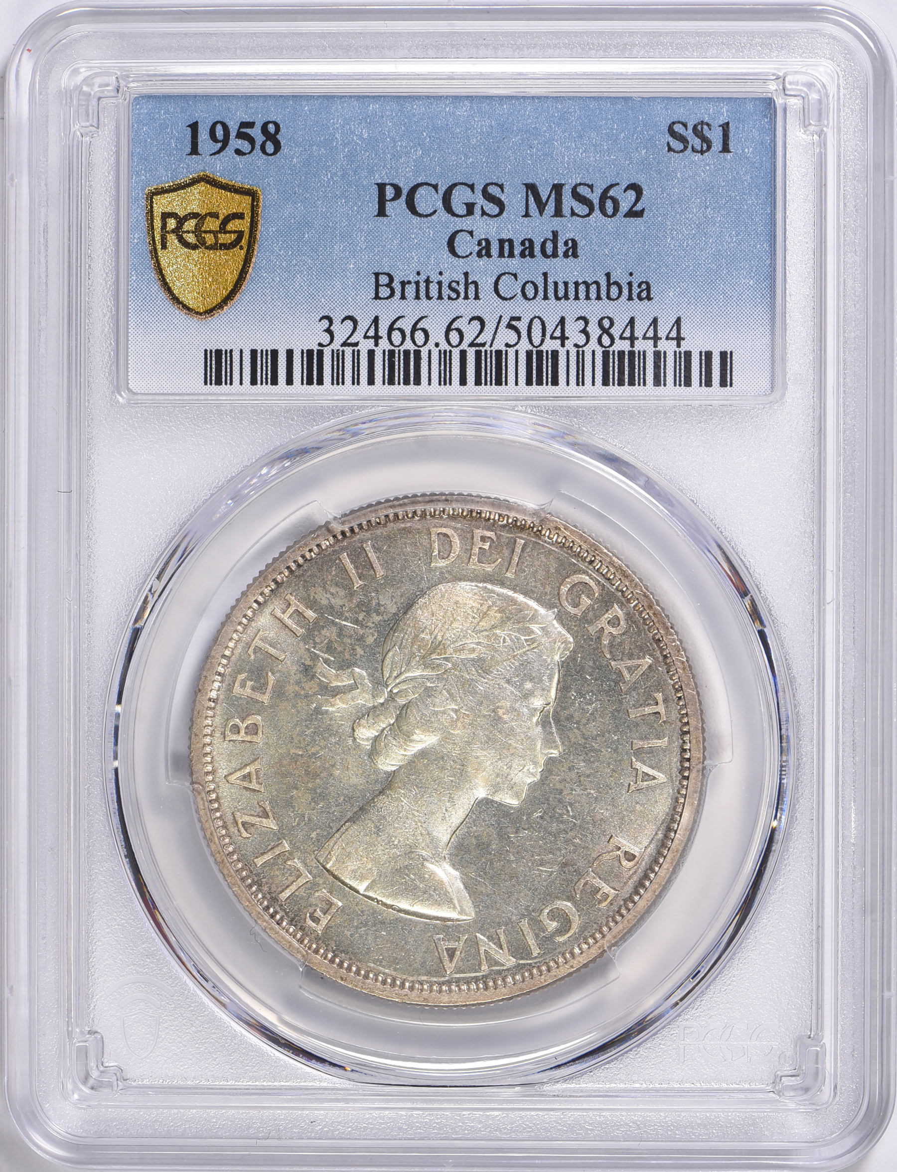 Canada 1958 Silver Dollar British Columbia KM-55 PCGS MS-62 (ASW = 0. ...