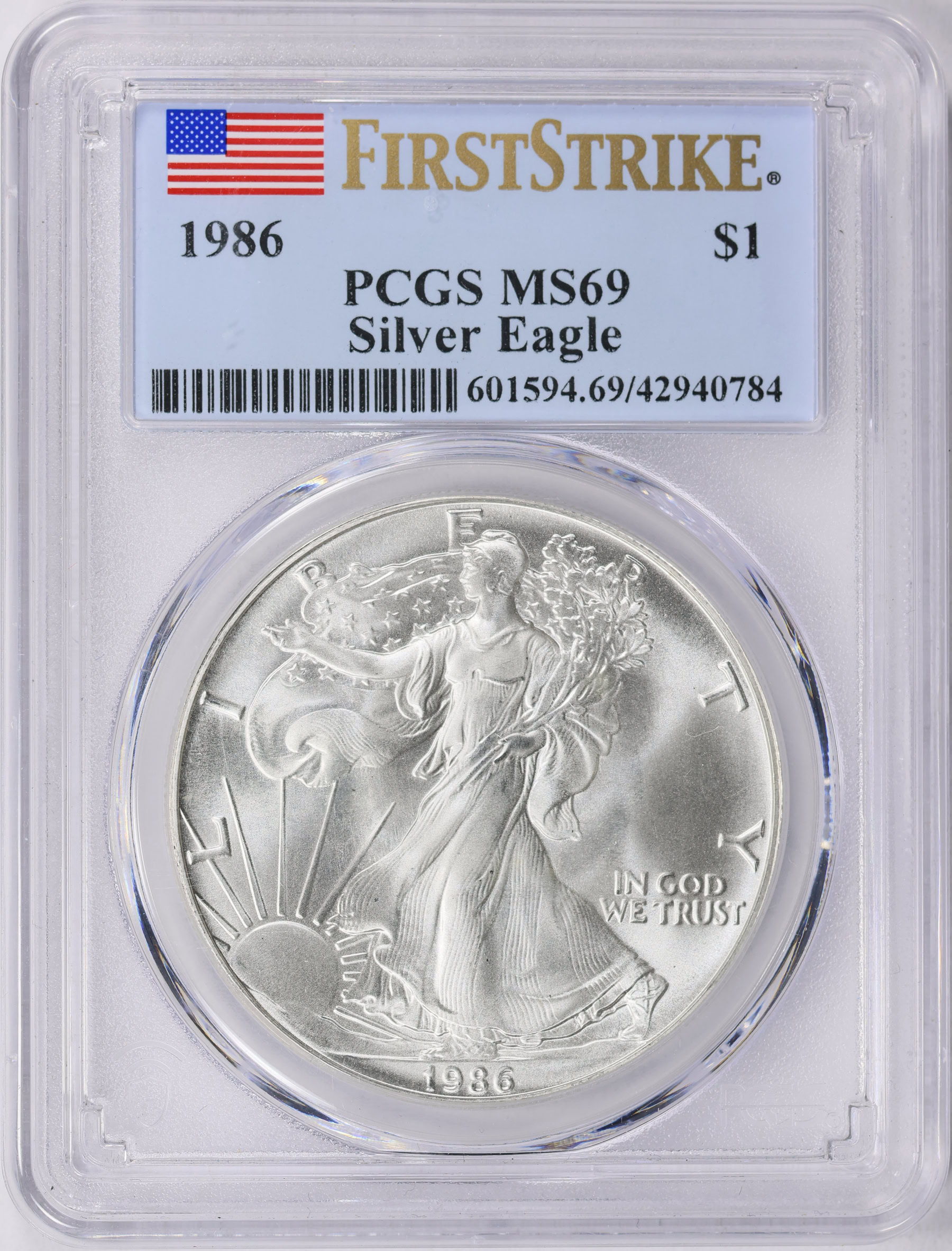 1986 $1 Silver Eagle First Strike PCGS MS-69 (Item 1751121 ...