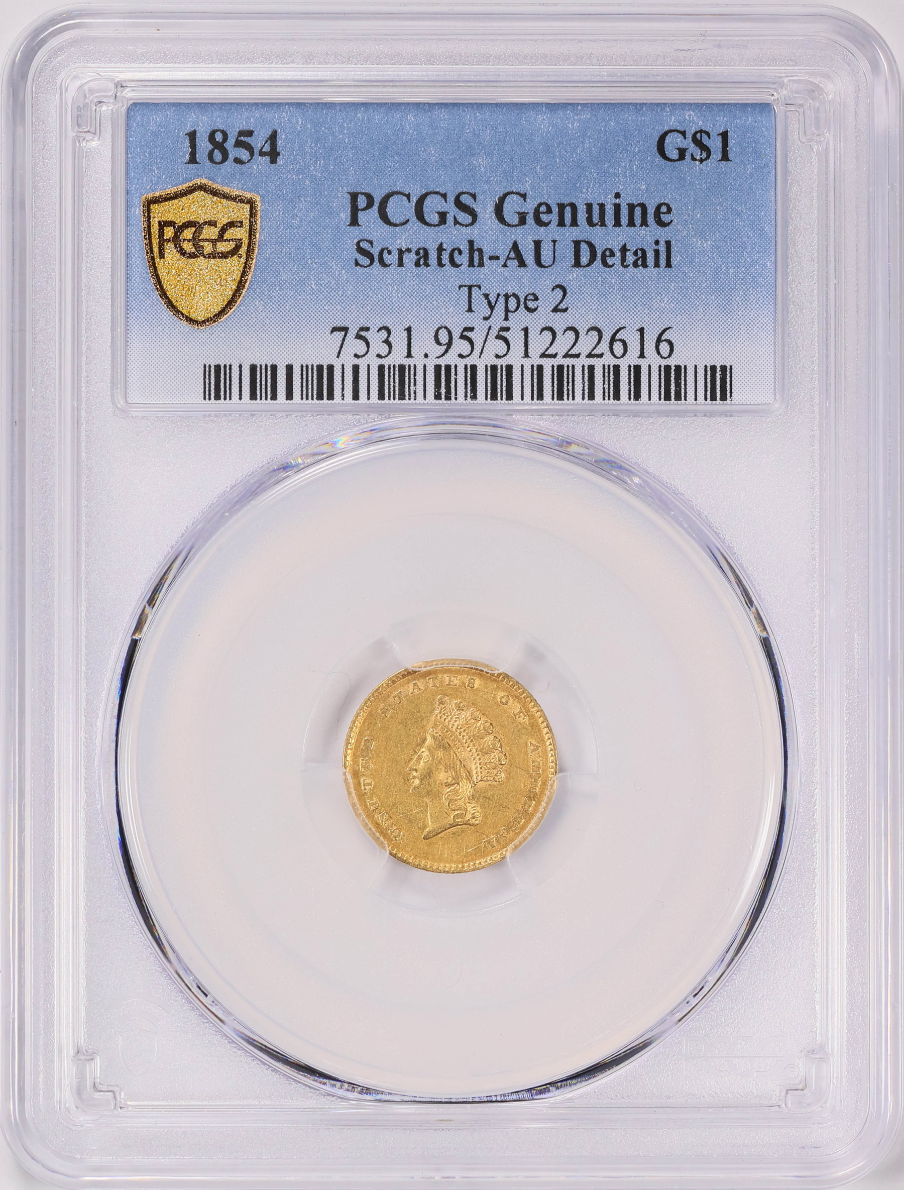 1854 Indian Princess Gold Dollar Type 2 PCGS Genuine AU Details (Item 1751220 ...