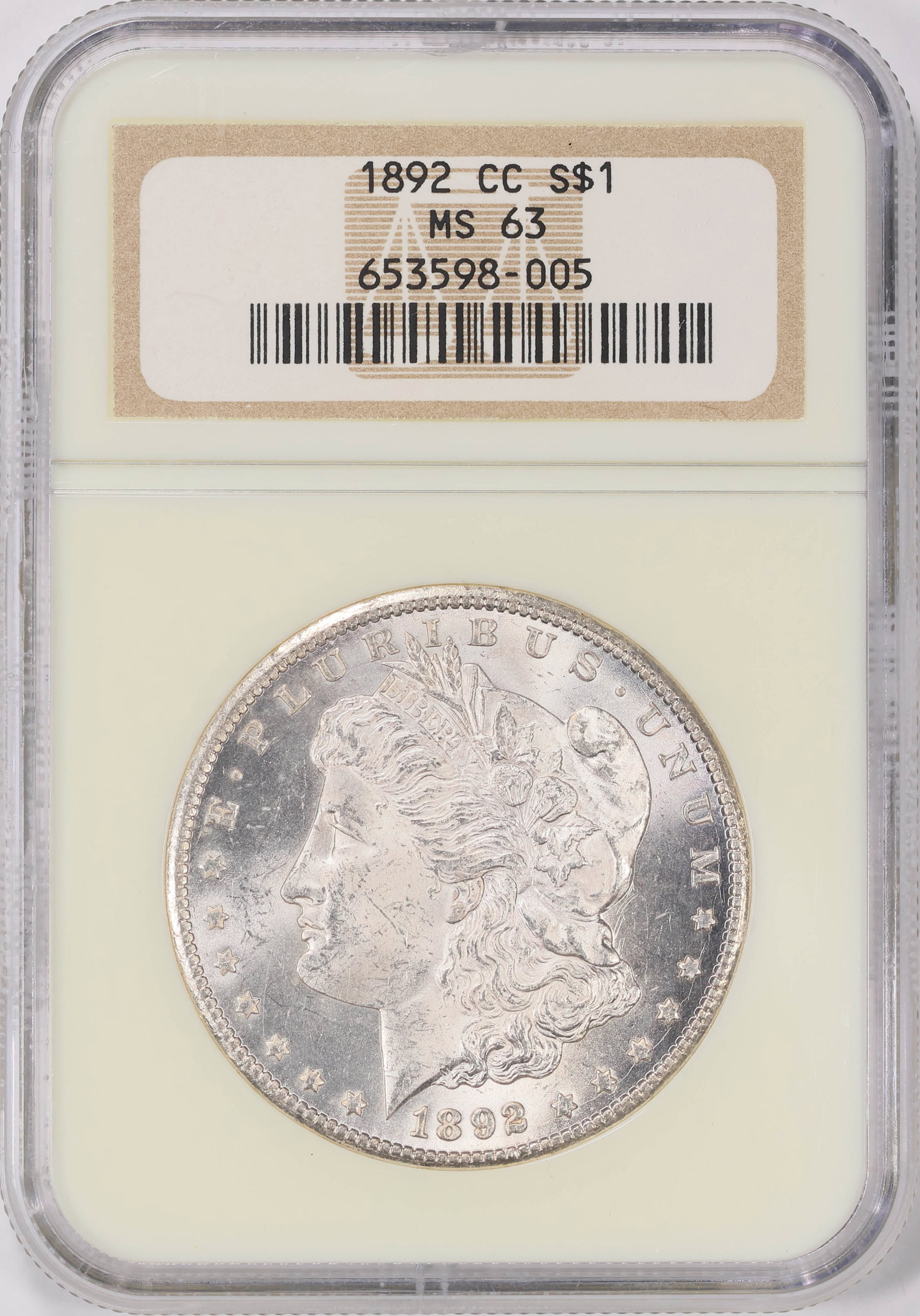 1892-CC Morgan Silver Dollar NGC MS-63 (Item 1751225) | GreatCollections Coin Auctions