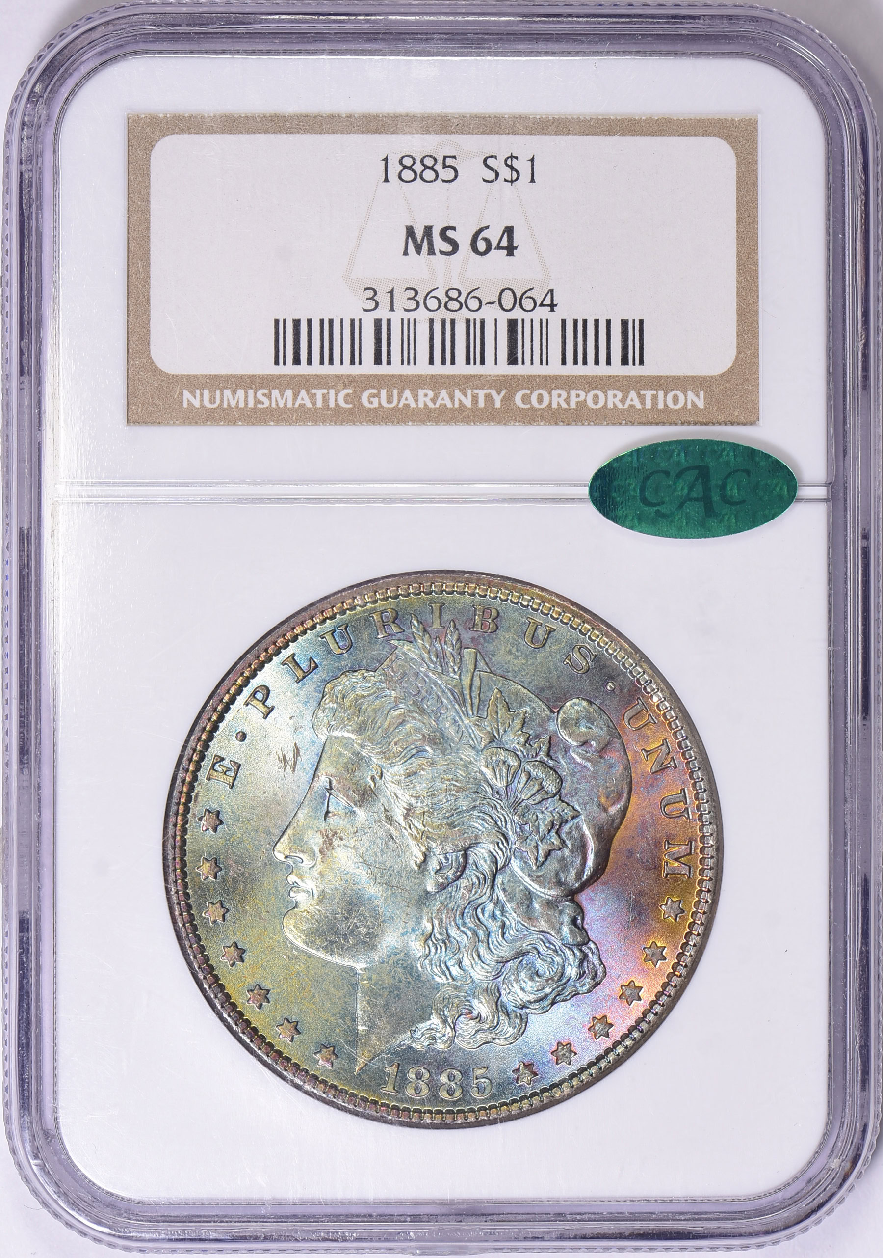 1885 Morgan Silver Dollar NGC MS-64 (CAC Green) (Toned) (Item 1751247) | GreatCollections Coin ...
