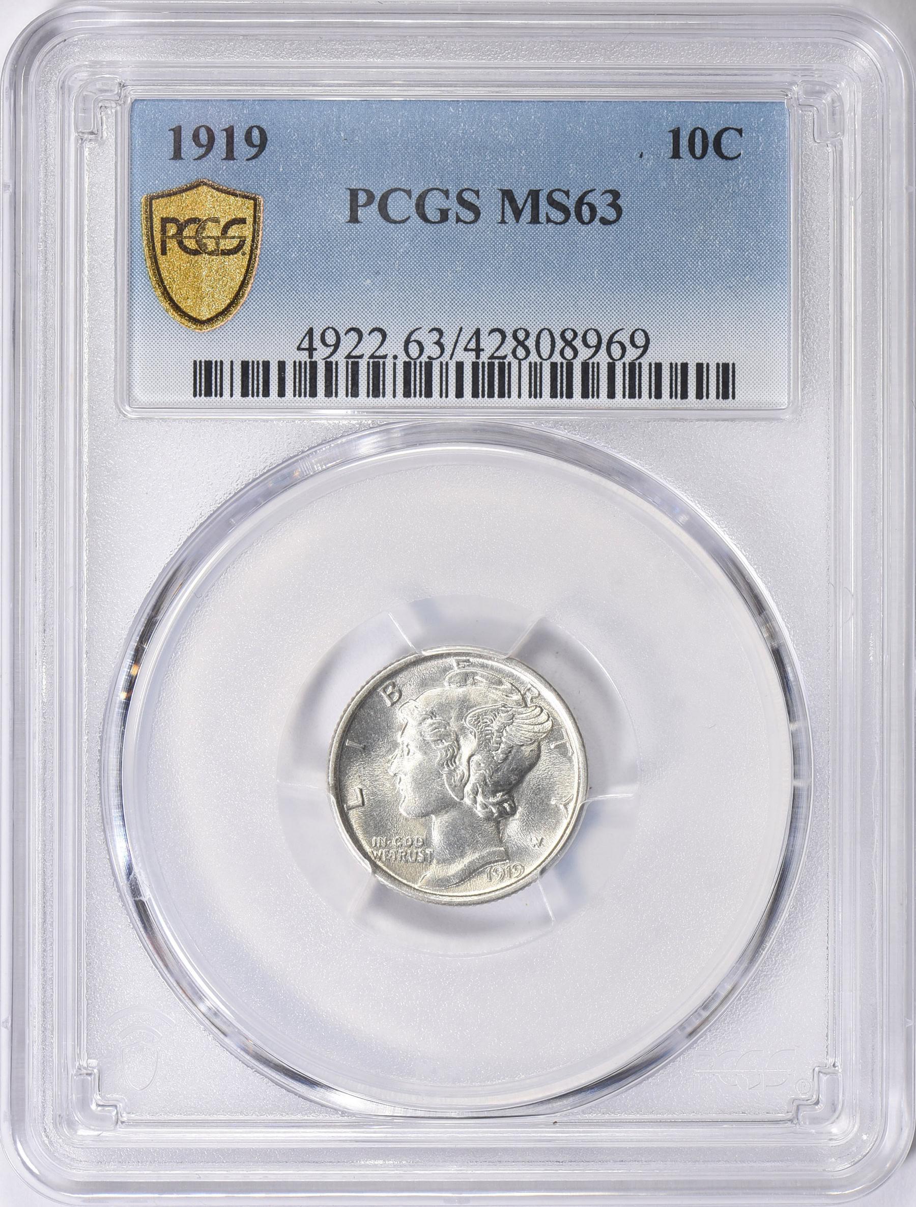 1919 Mercury Dime PCGS MS-63 (Item 1751261) | GreatCollections Coin ...