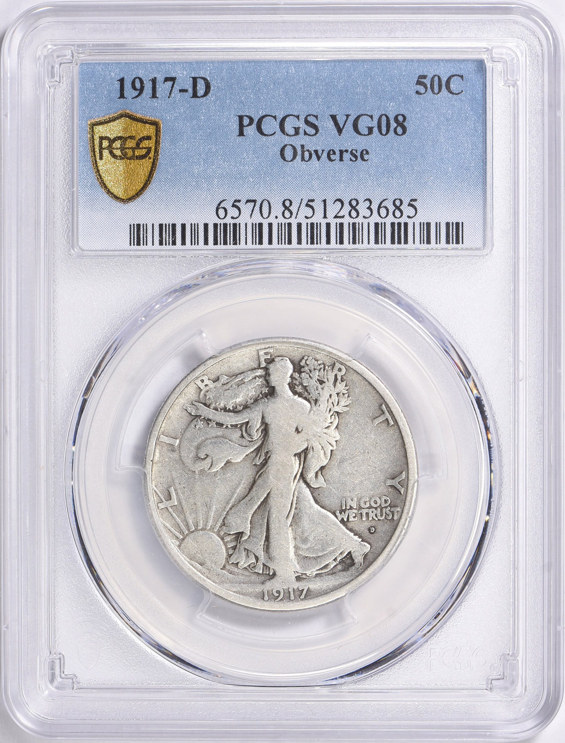 1917-D Walking Liberty Half Dollar Obverse Mintmark PCGS VG-08 (Item 1751268) | GreatCollections ...