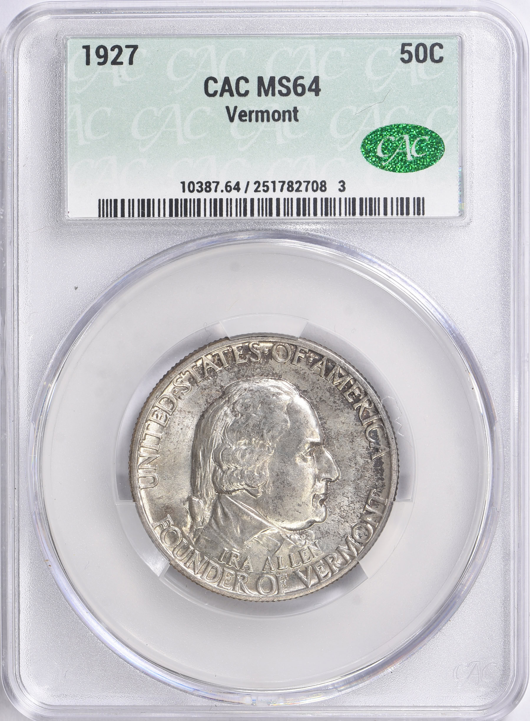 1927 Vermont Sesquicentennial Half Dollar CACG MS-64 (Item 1751288 ...