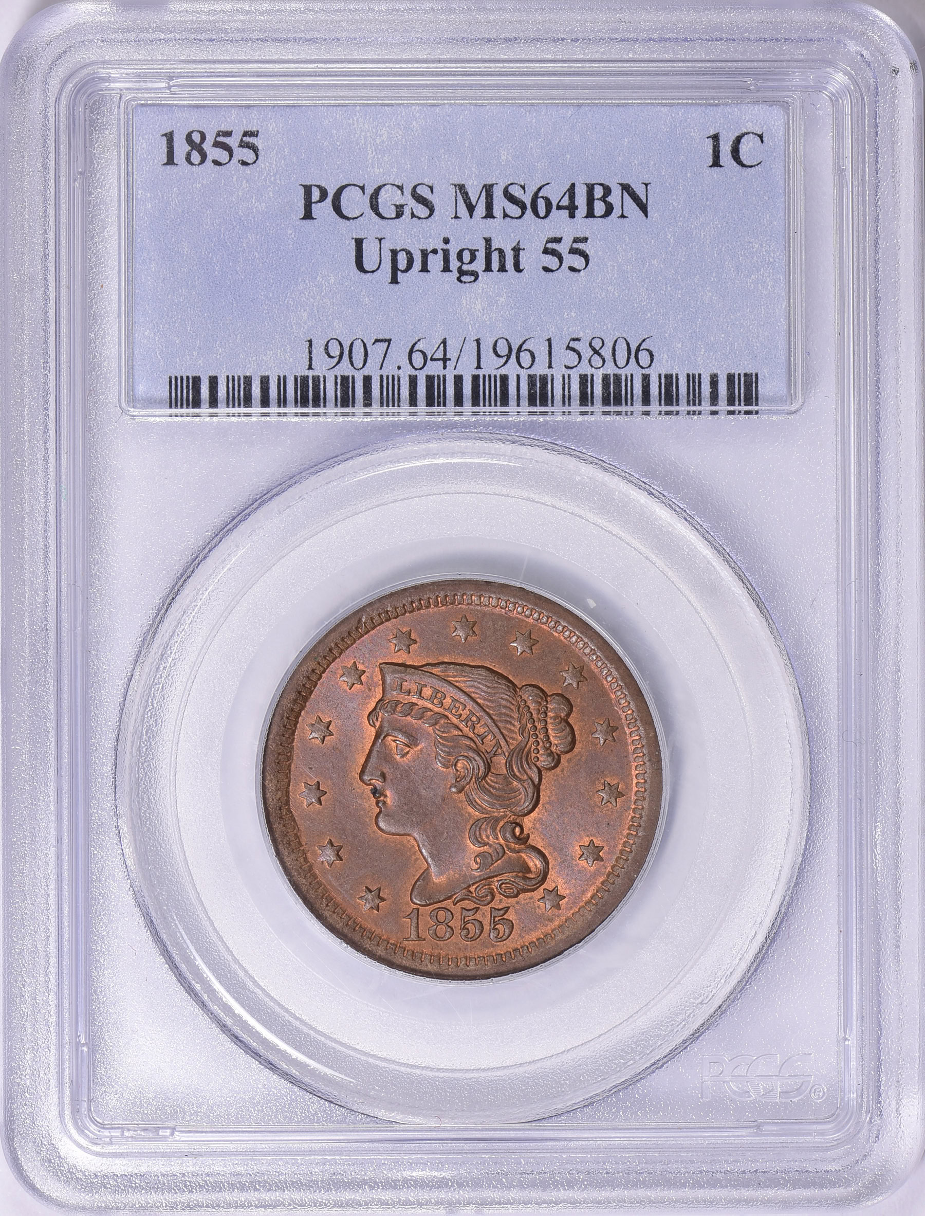 1855 Braided Hair Cent Upright 55 PCGS MS-64 BN (Item 1751299 ...