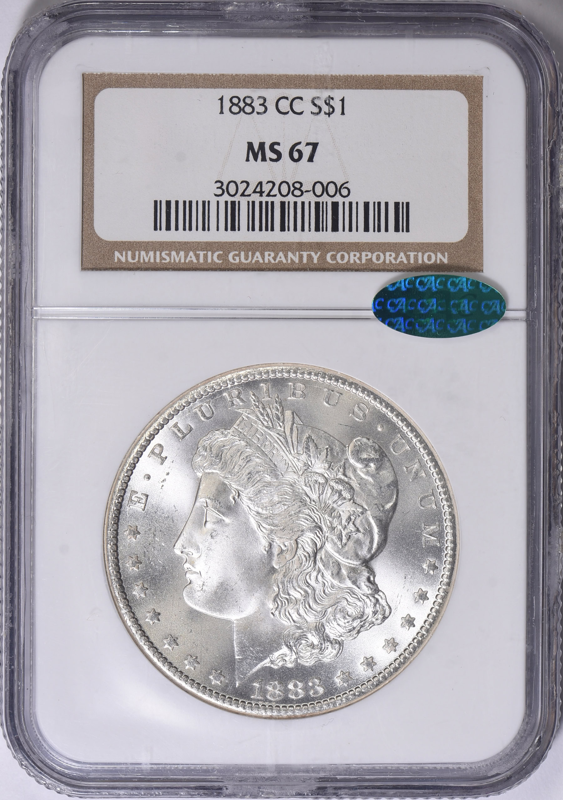 1883-CC Morgan Silver Dollar NGC MS-67 (CAC Green) (Item 1751371) | GreatCollections Coin Auctions