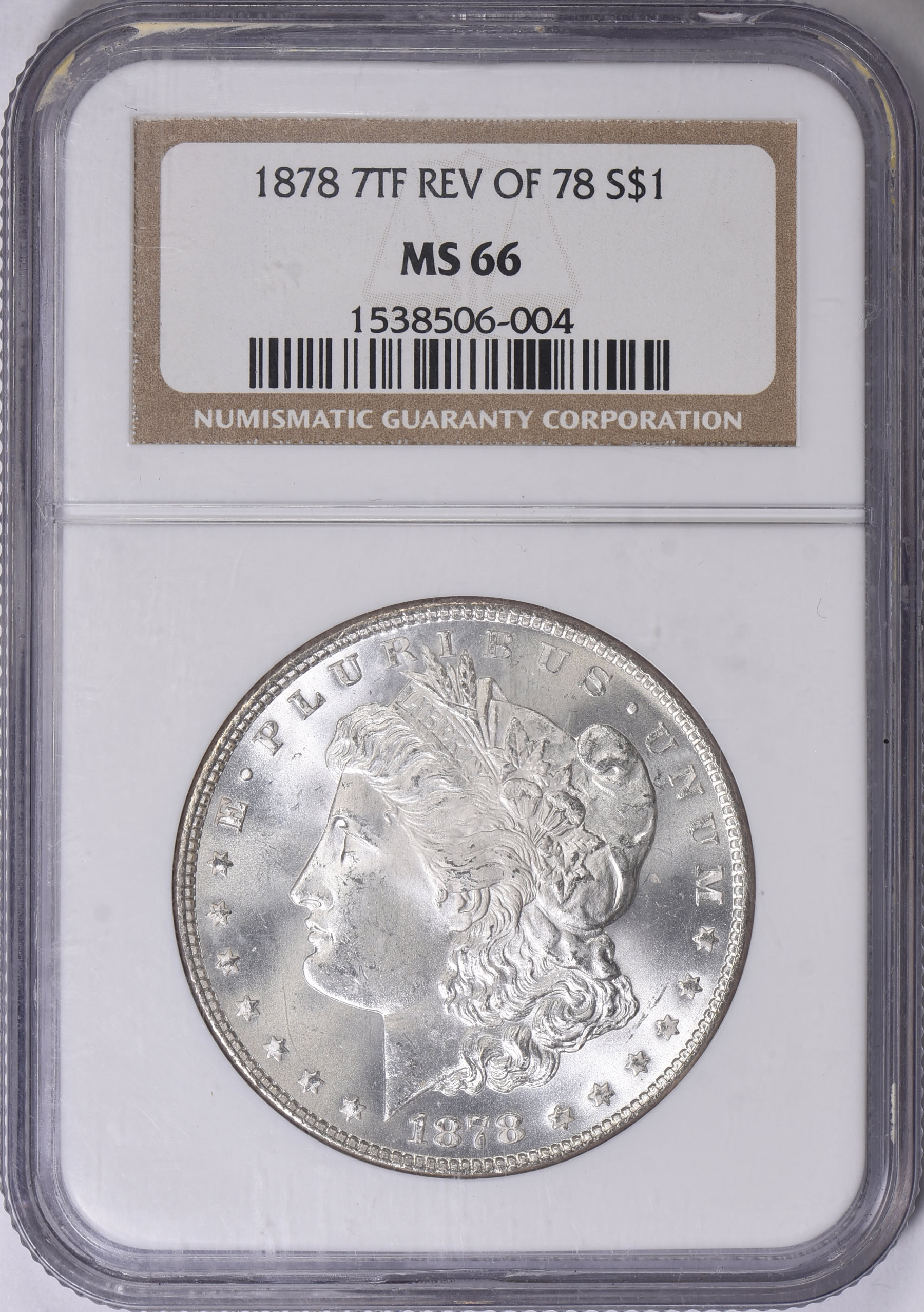1878 Morgan Silver Dollar 7 Tailfeathers, Reverse of 1878 NGC MS-66 (Item 1751395 ...