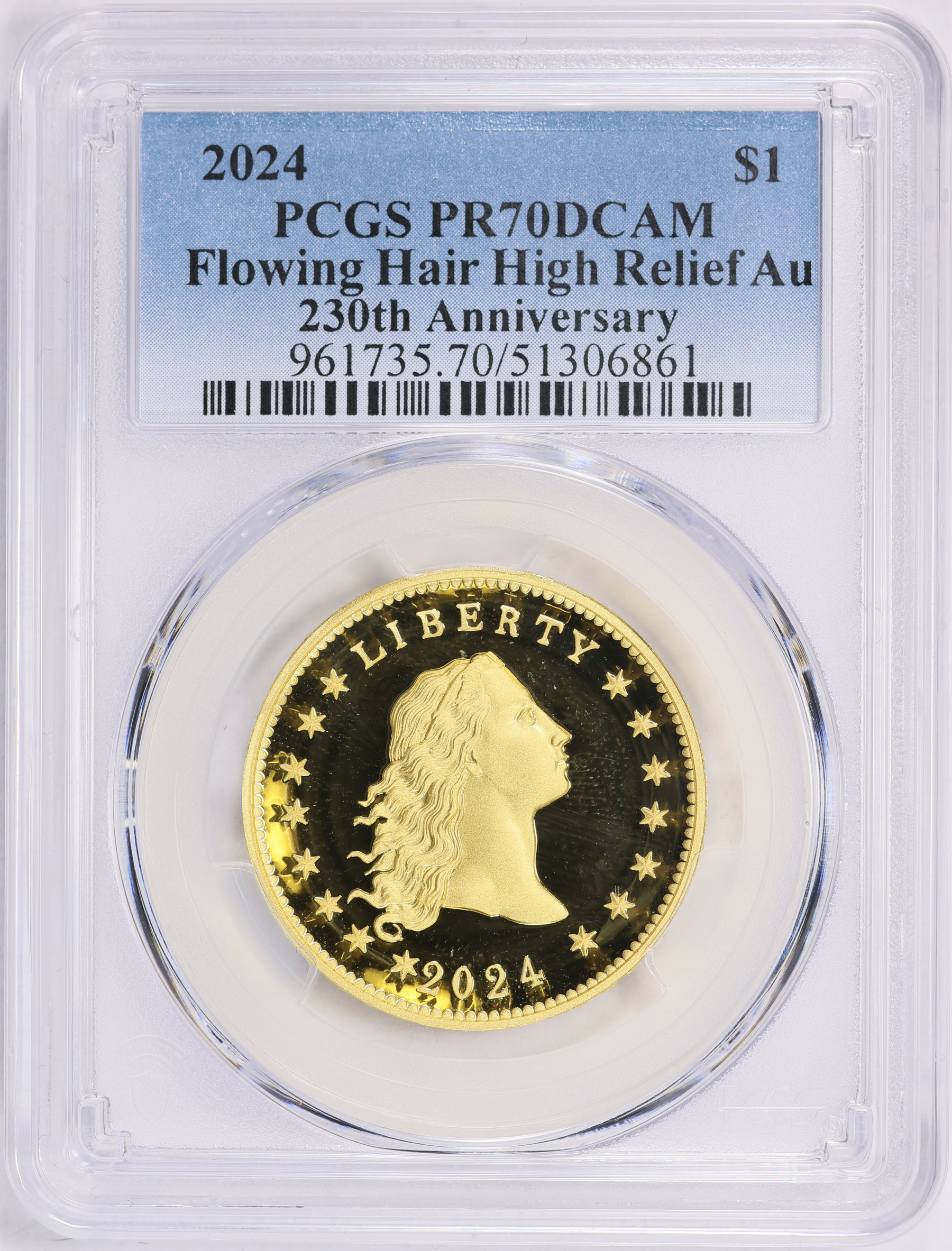 2024 Flowing Hair High Relief Gold Dollar 230th Anniversary PCGS Proof-70 DCAM | PCGS Cert ...