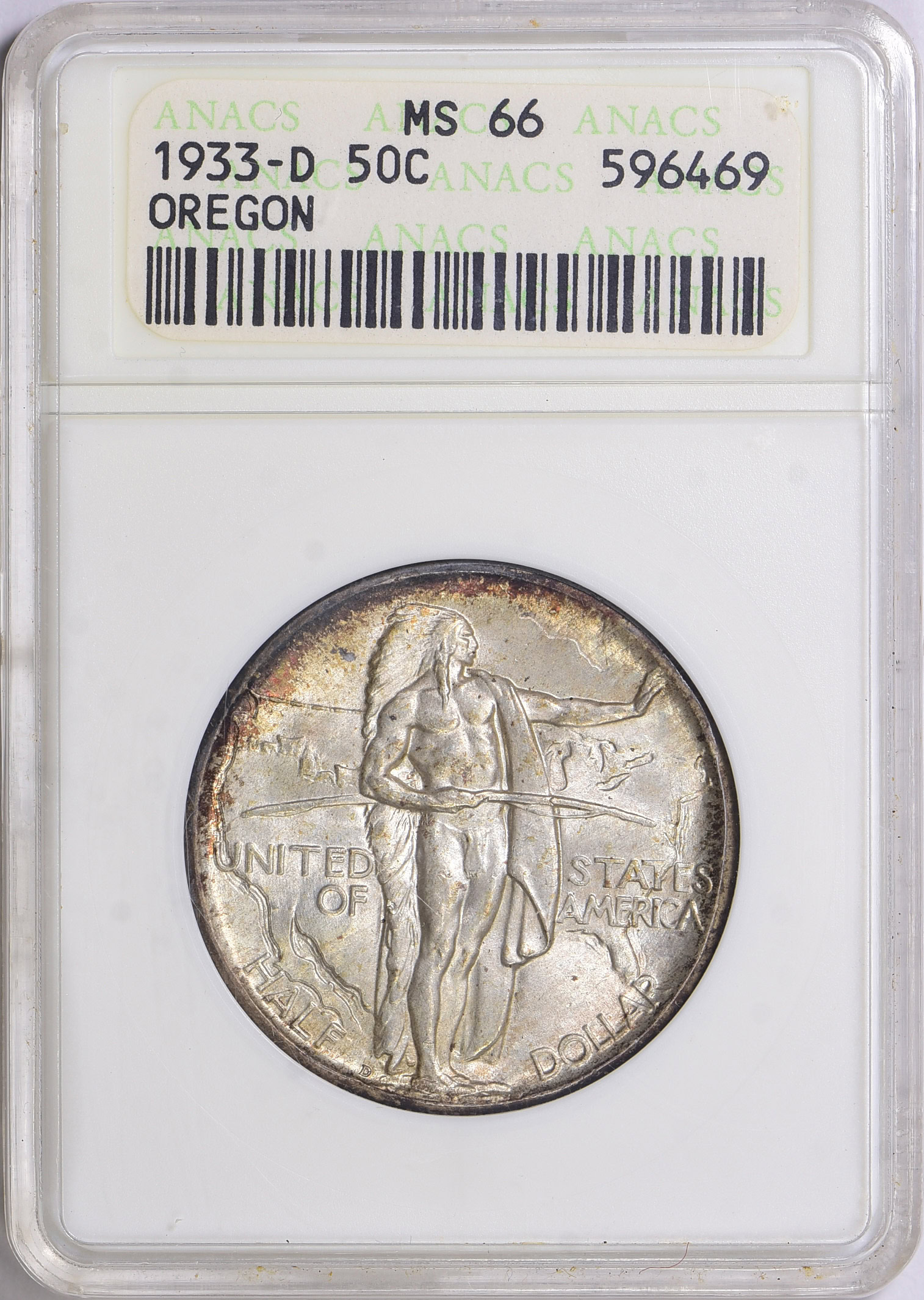 1933-D Oregon Trail Memorial Half Dollar ANACS MS-66 OH (Item 1751419) | GreatCollections Coin ...