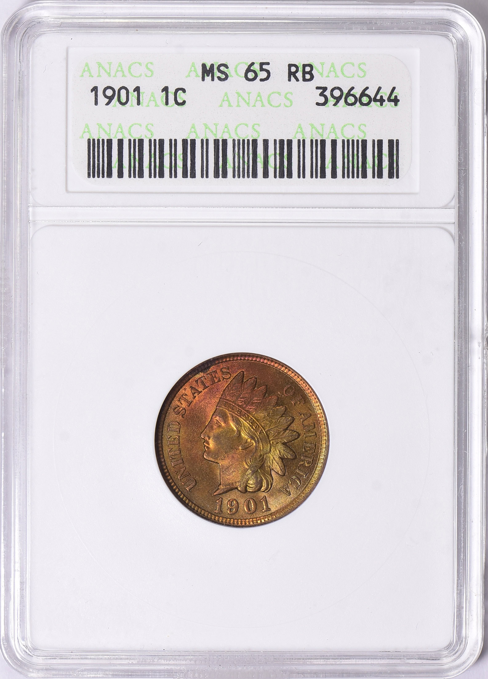 1901 Indian Cent ANACS MS-65 RB OH (Item 1751422) | GreatCollections Coin Auctions