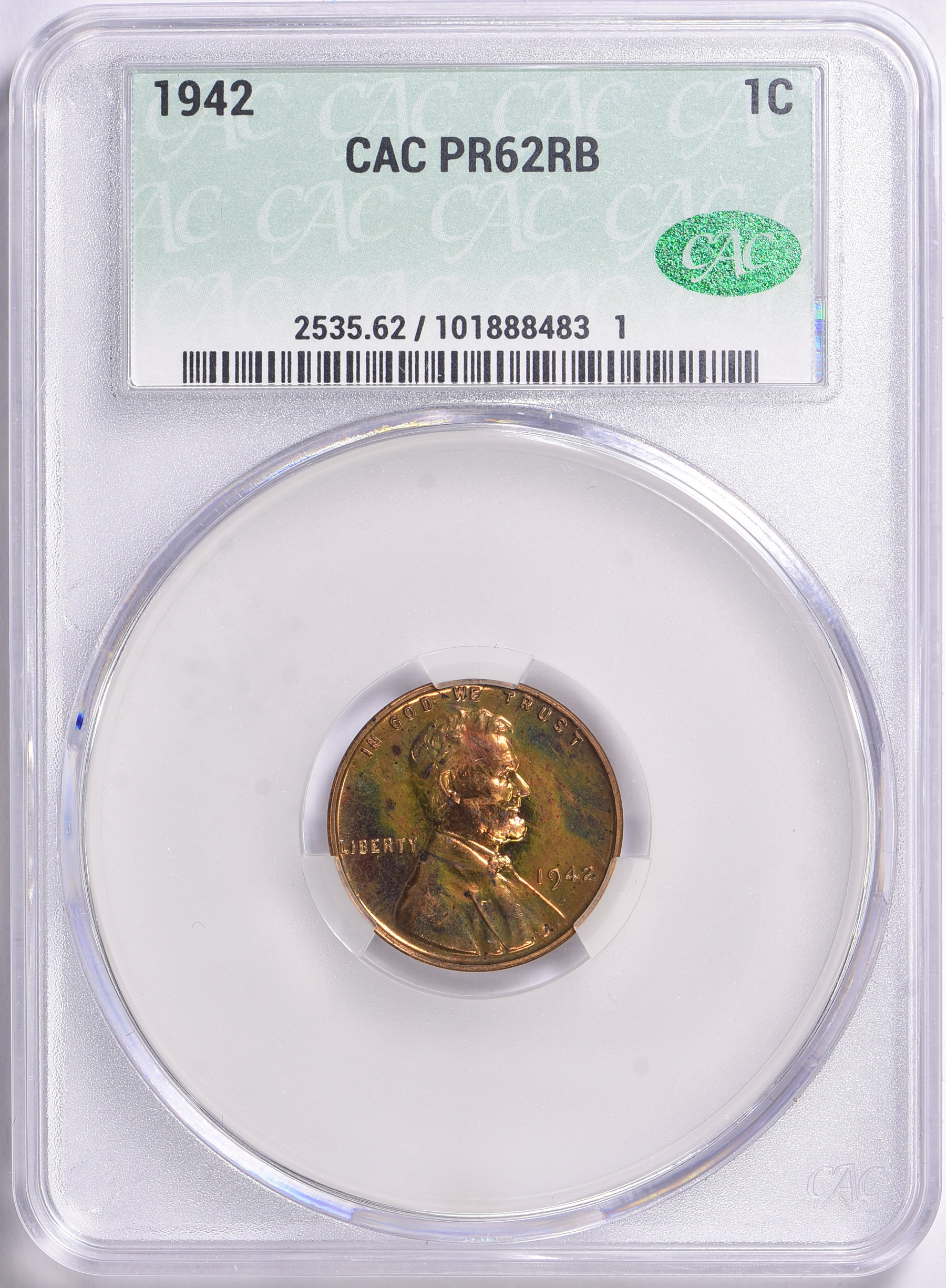 1942 Lincoln Cent CACG Proof-62 RB (Toned) (Item 1751464 ...