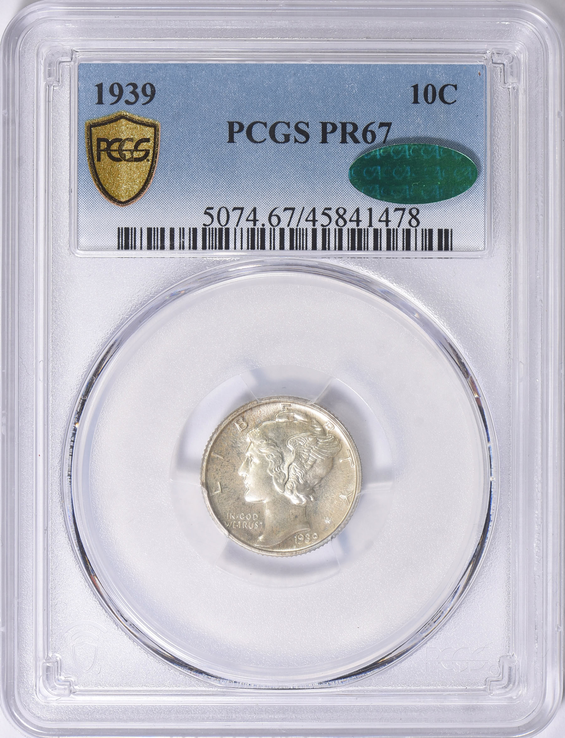 1939 Mercury Dime PCGS Proof-67 (CAC Green) (Item 1751491) | GreatCollections Coin Auctions