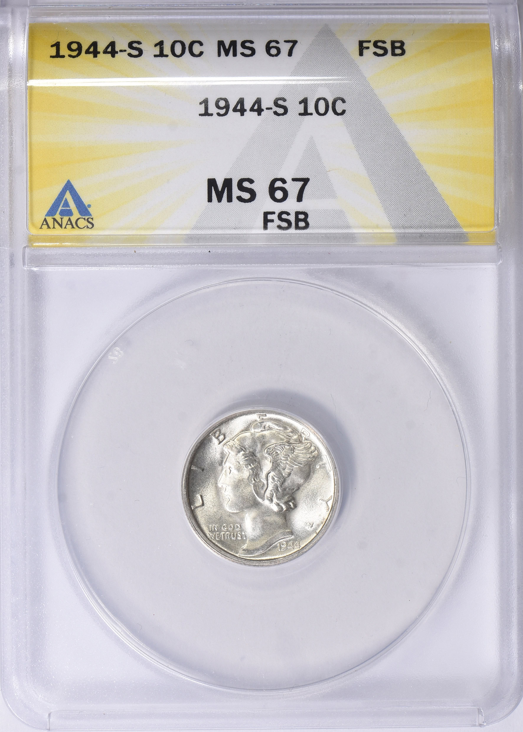 1944-S Mercury Dime ANACS MS-67 FB (Item 1751501) | GreatCollections Coin Auctions