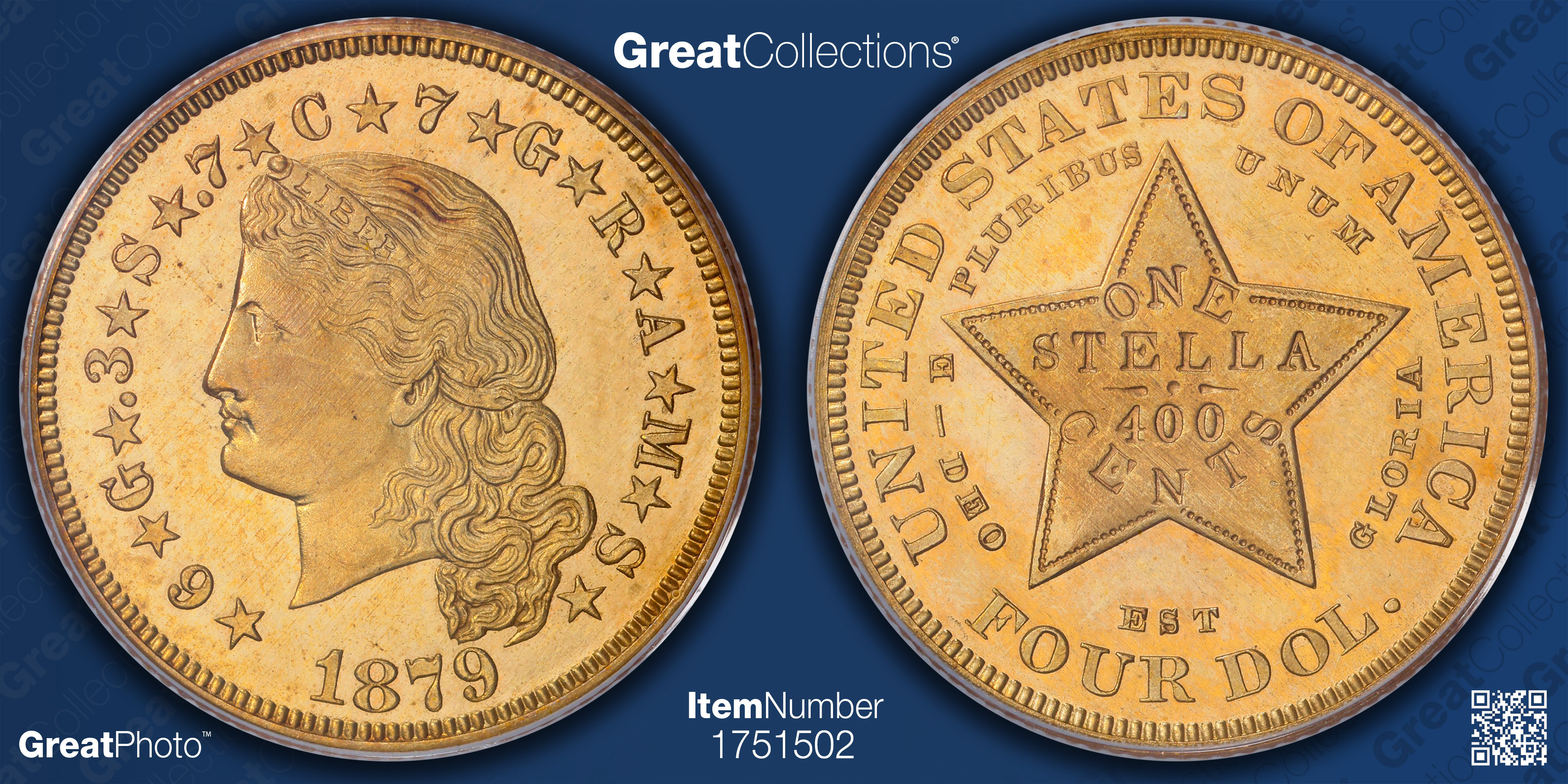 1879 Four-Dollar Gold Piece Flowing Hair Stella PCGS Proof-63 (CAC ...