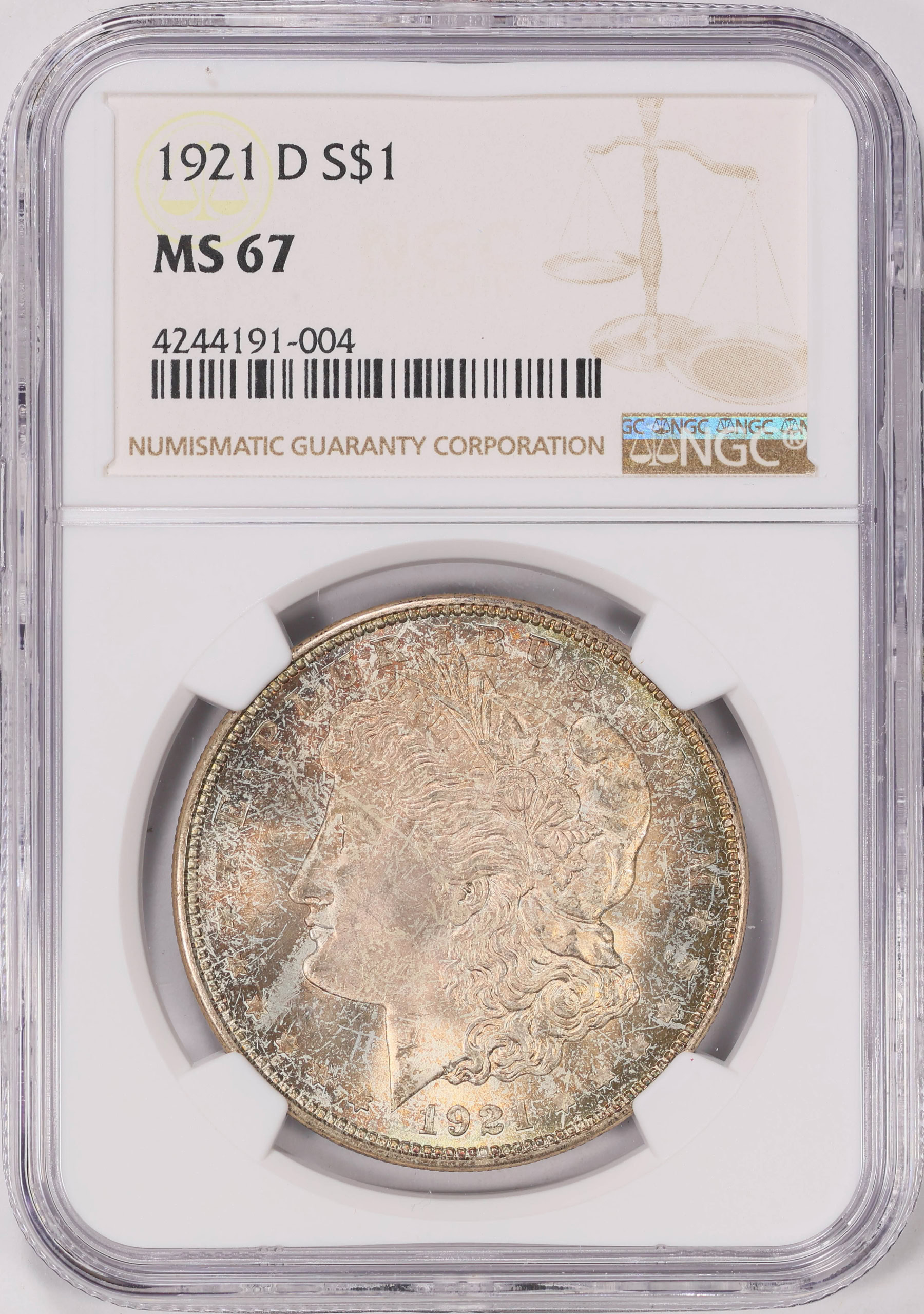 1921-D Morgan Silver Dollar NGC MS-67 (Toned) (Item 1751555) | GreatCollections Coin Auctions