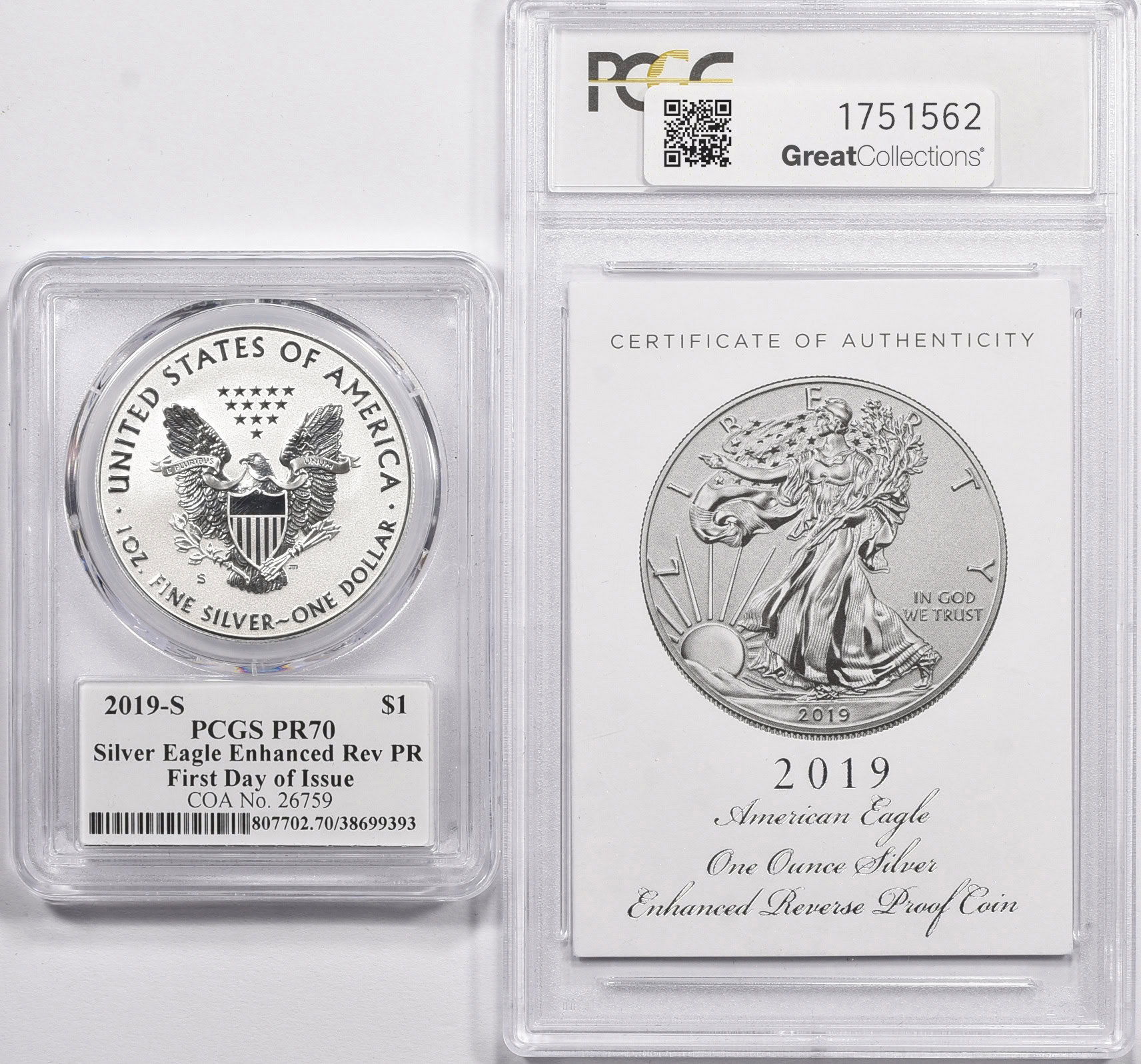 2019-S $1 Silver Eagle Enhanced Reverse Proof First Day of Issue PCGS ...