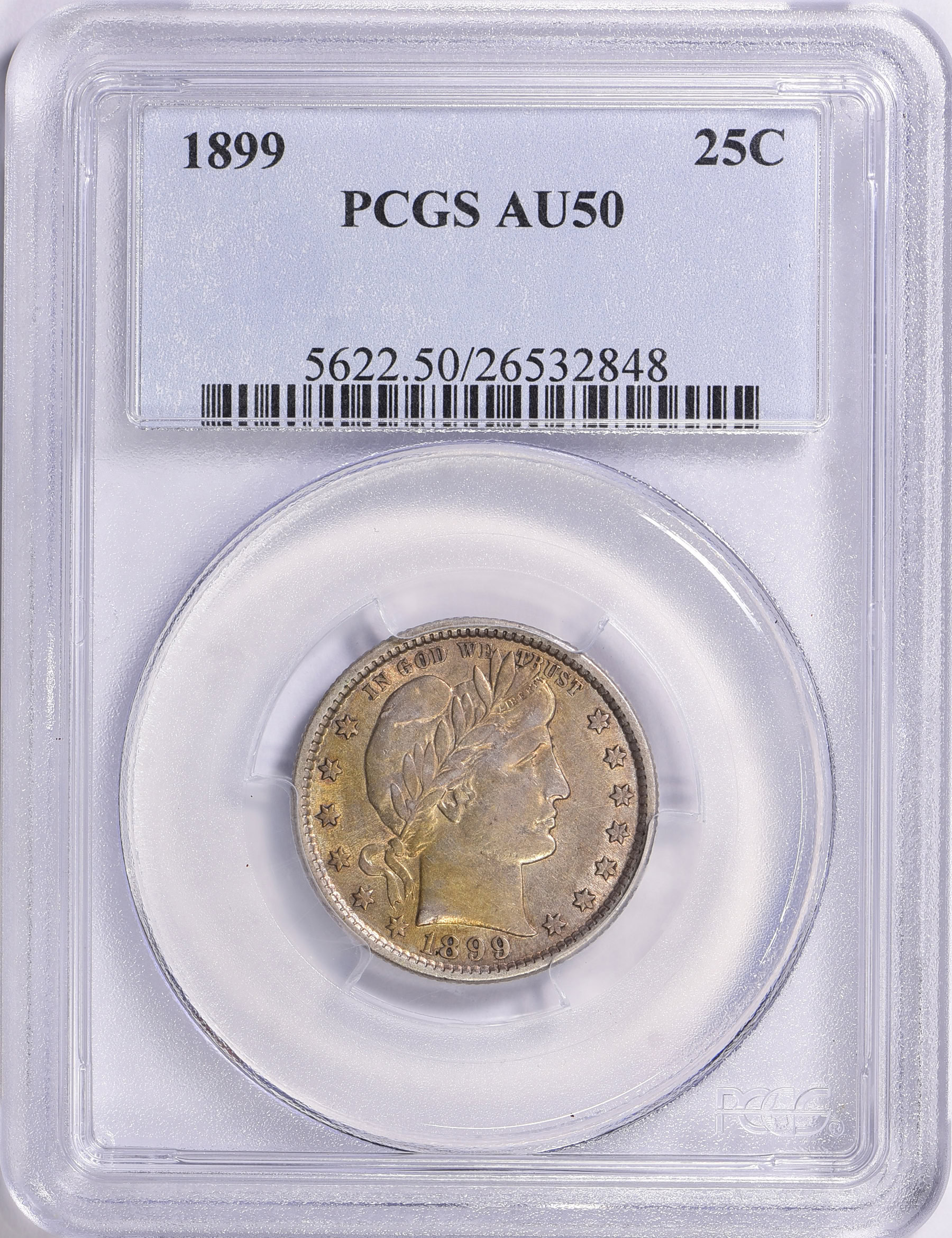 1899 Barber Quarter PCGS AU-50 (Toned) (Item 1751694 ...