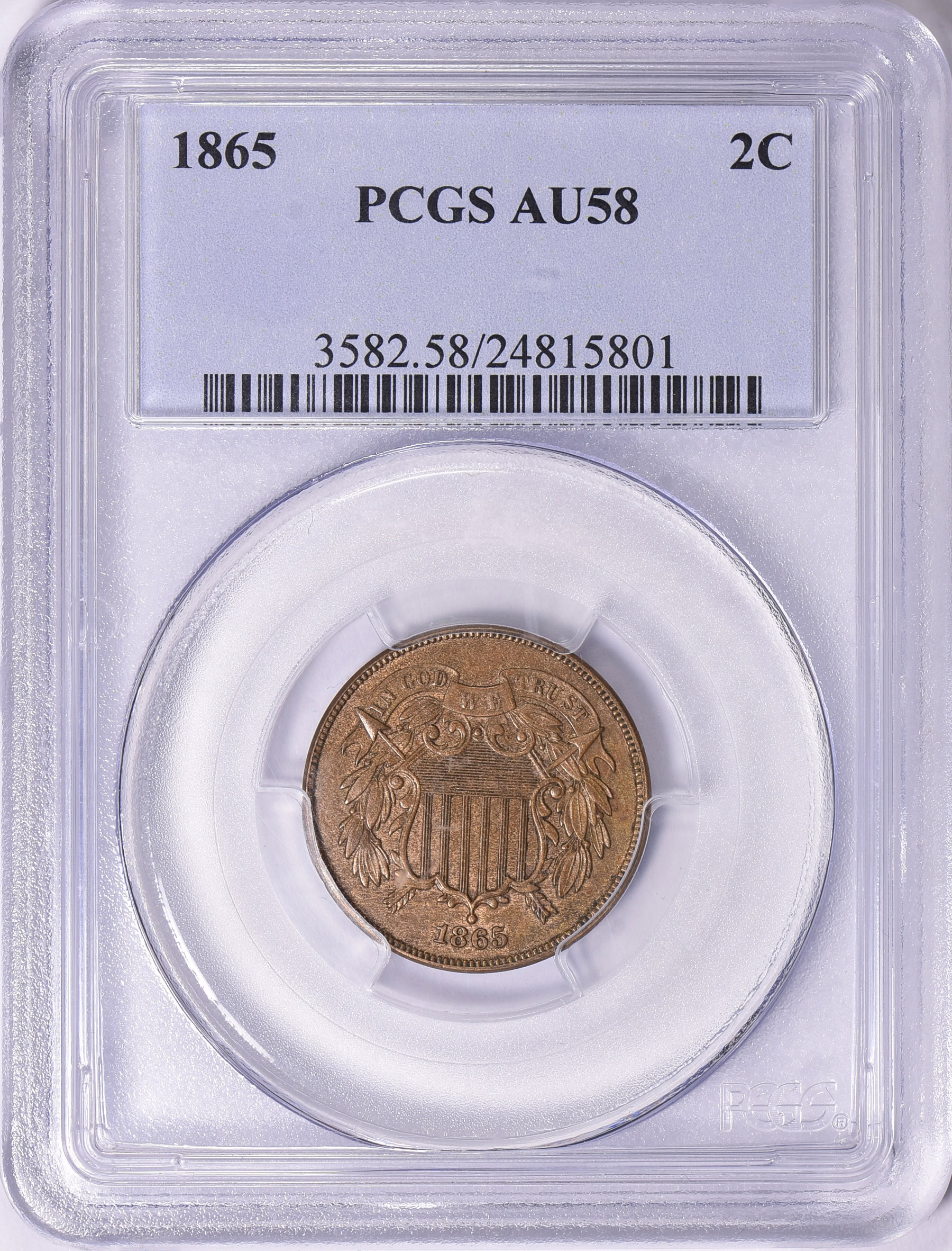 1865 Two-Cent Piece PCGS AU-58 BN (Item 1751712) | GreatCollections Coin Auctions