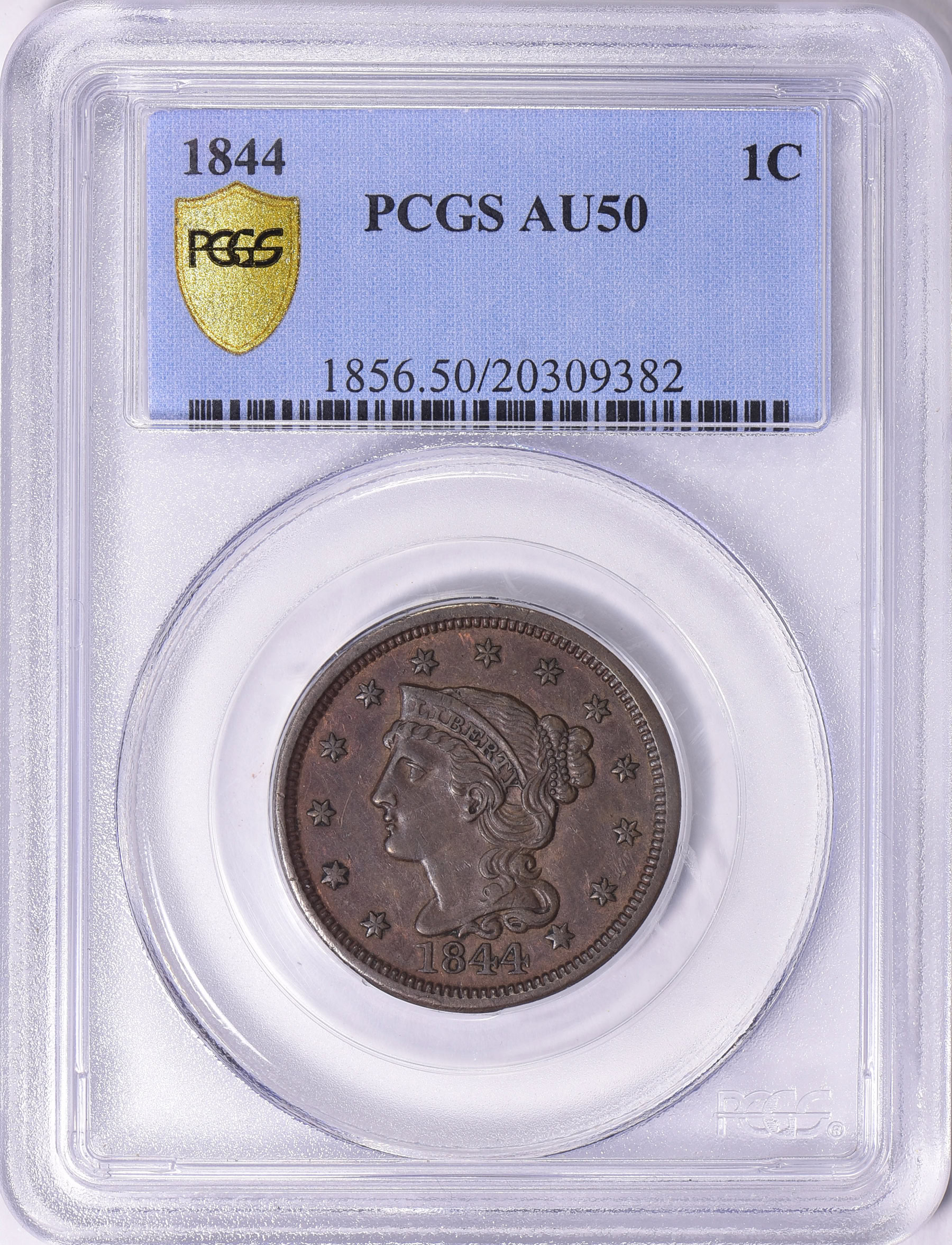 1844 Braided Hair Cent PCGS AU-50 BN (Item 1751718) | GreatCollections ...