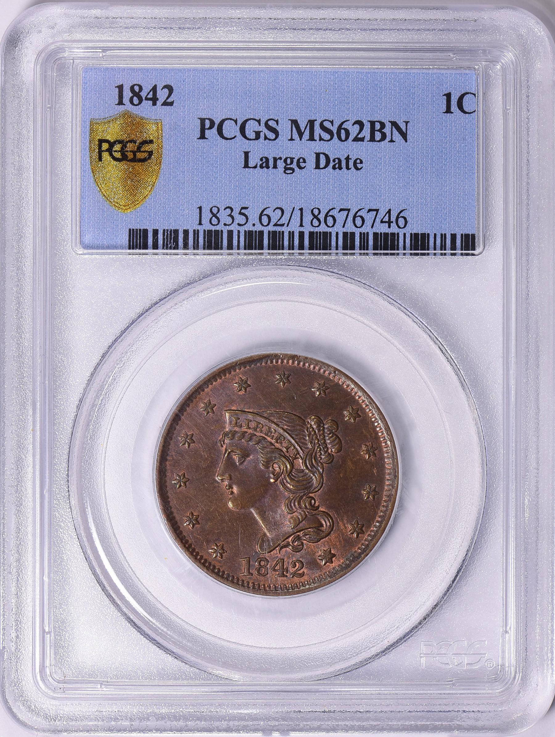 1842 Braided Hair Cent Large Date PCGS MS-62 BN (Item 1751719) | GreatCollections Coin Auctions