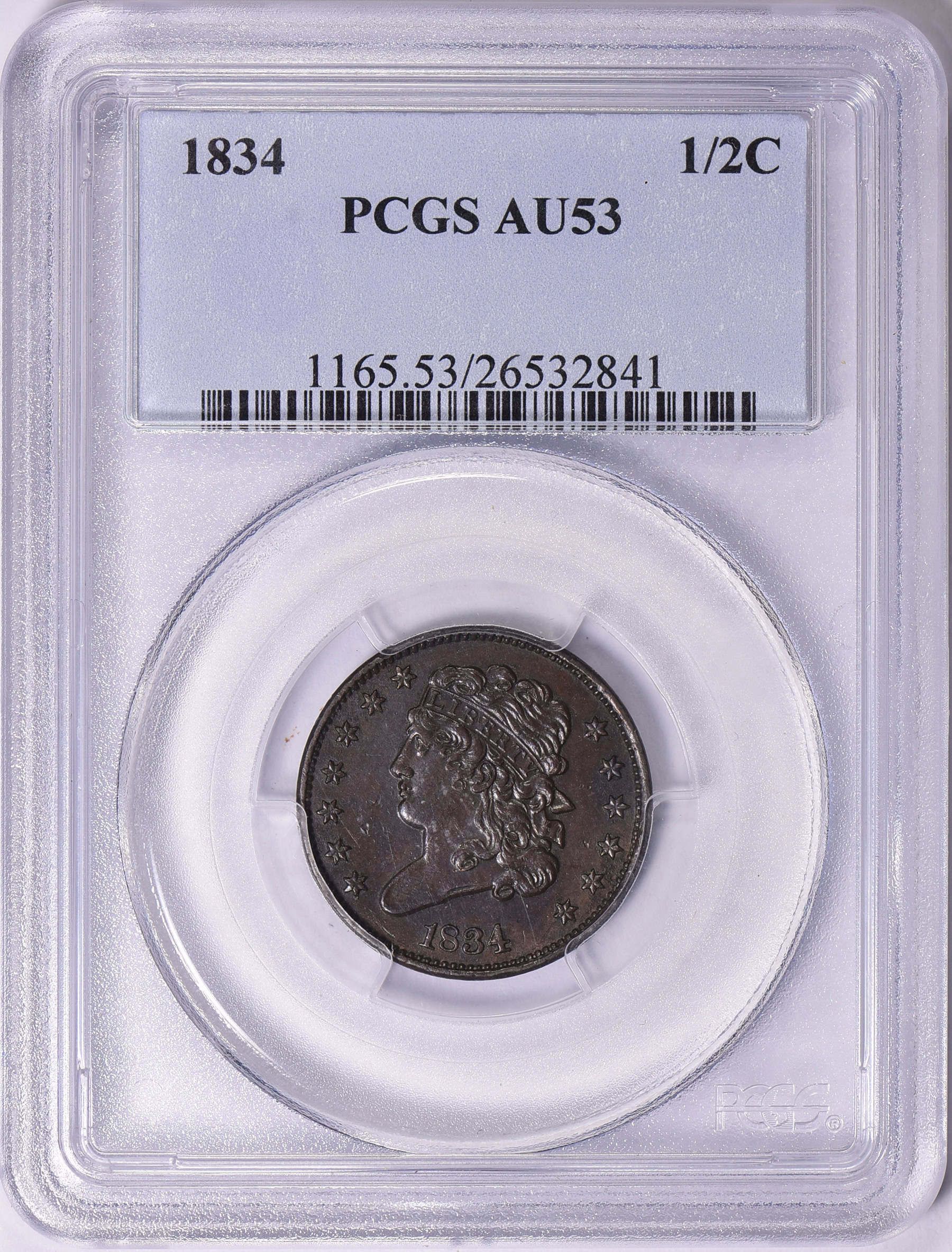 1834 Classic Half Cent PCGS AU-53 BN (Item 1751728) | GreatCollections Coin Auctions