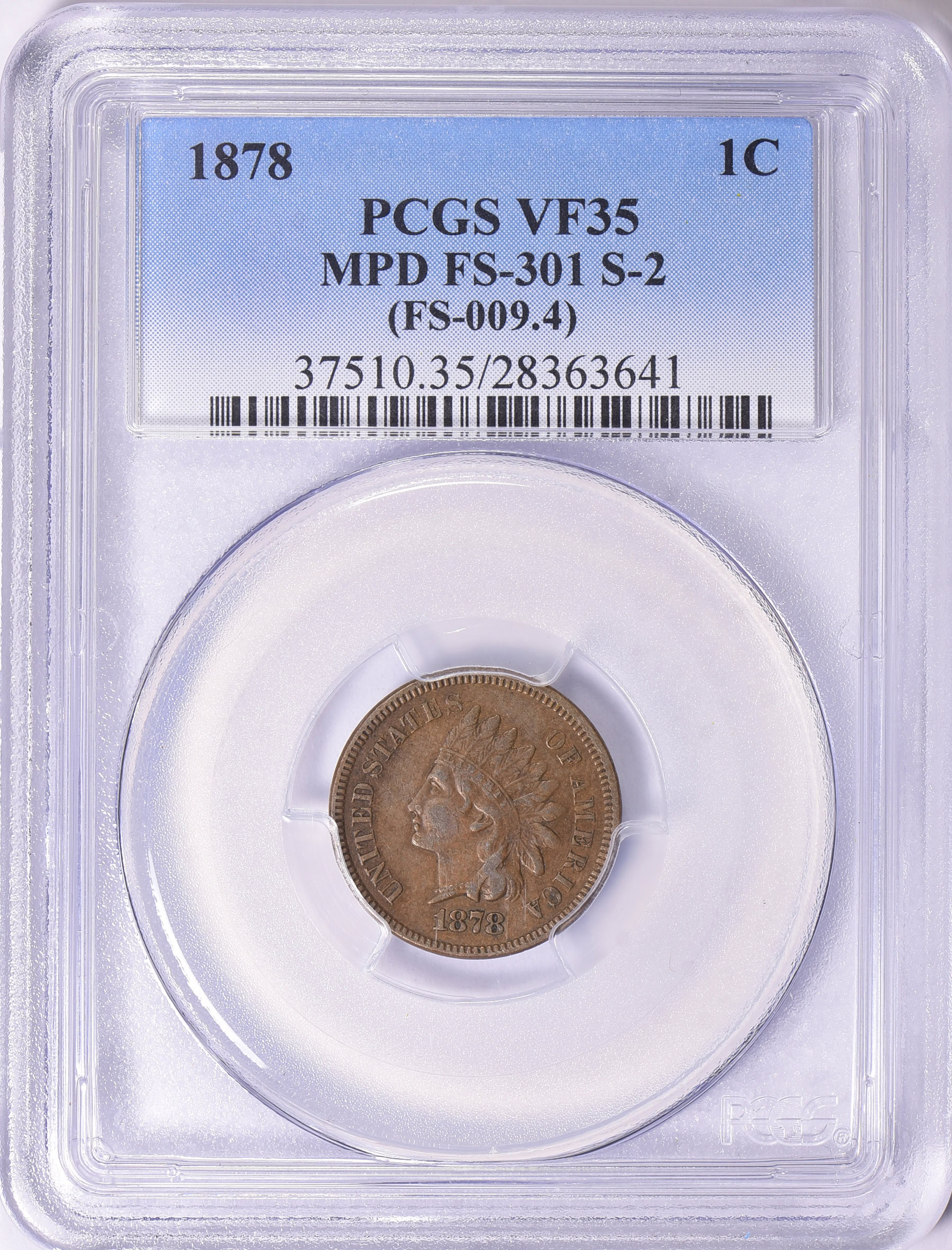 1878 Indian Cent Misplaced Digit FS-301 S-2 (FS-009.4) PCGS VF-35 BN (Item 1751844 ...