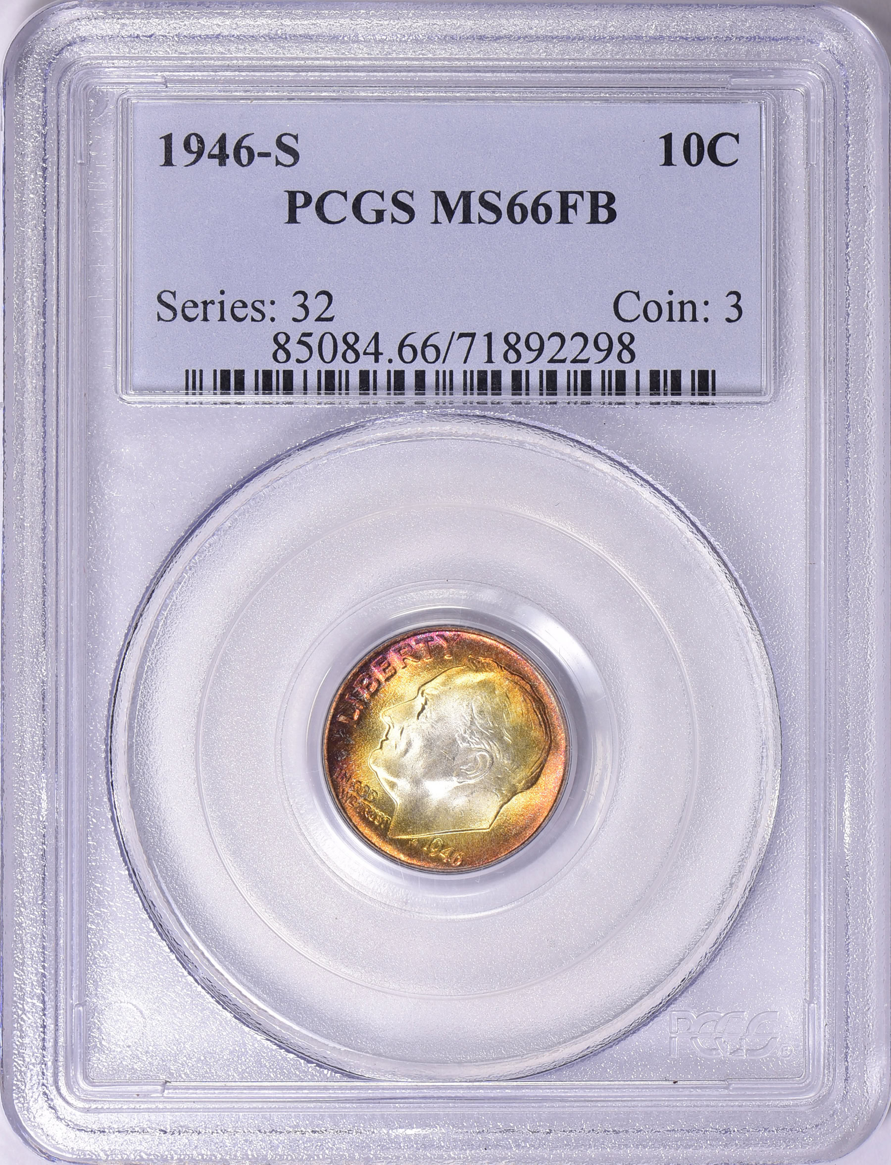 1946-S Roosevelt Dime PCGS MS-66 FB (Toned) (Item 1751868) | GreatCollections Coin Auctions