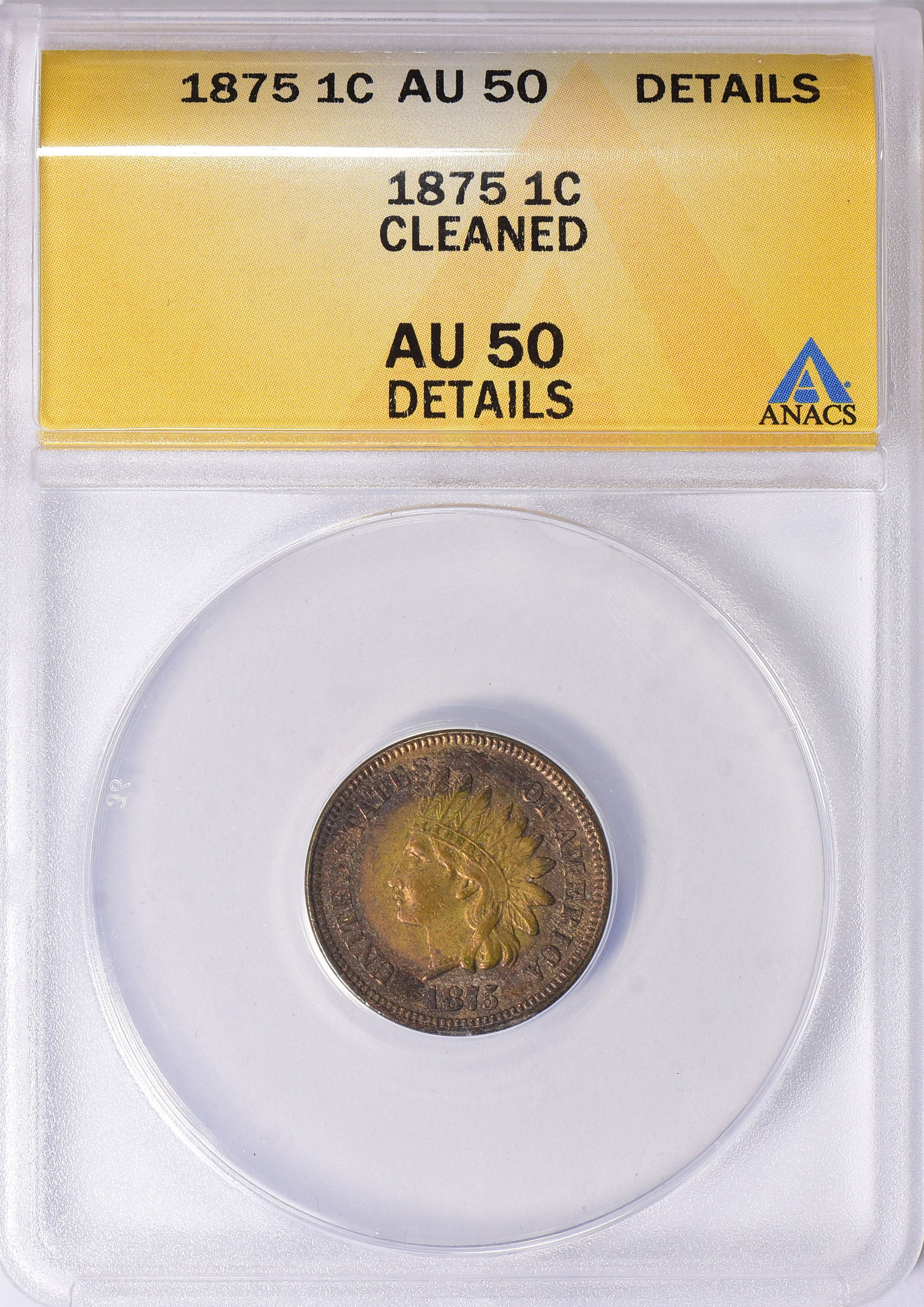 1875 Indian Cent ANACS AU-50 Details (Item 1751877) | GreatCollections Coin Auctions