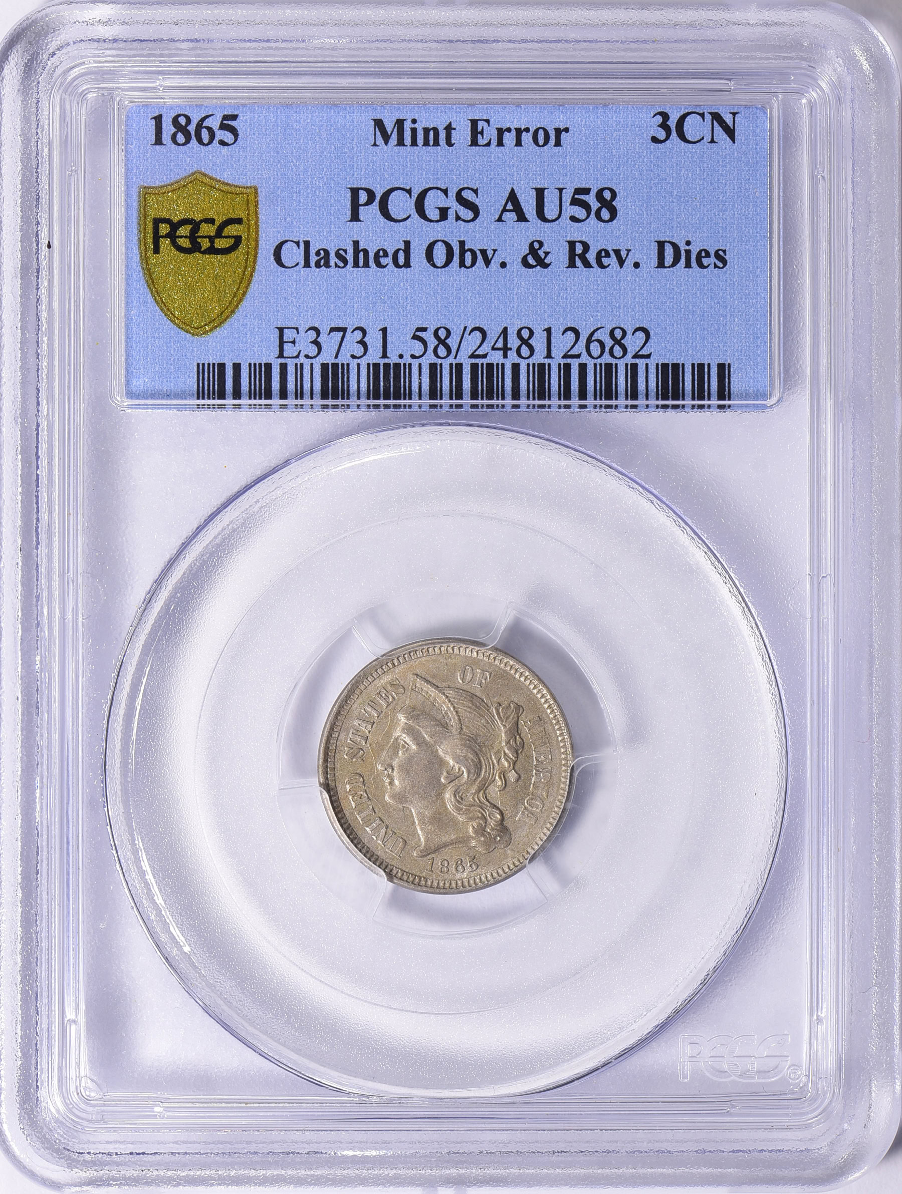 Mint Error 1865 Nickel Three-Cent Piece Clashed Obverse and Reverse ...