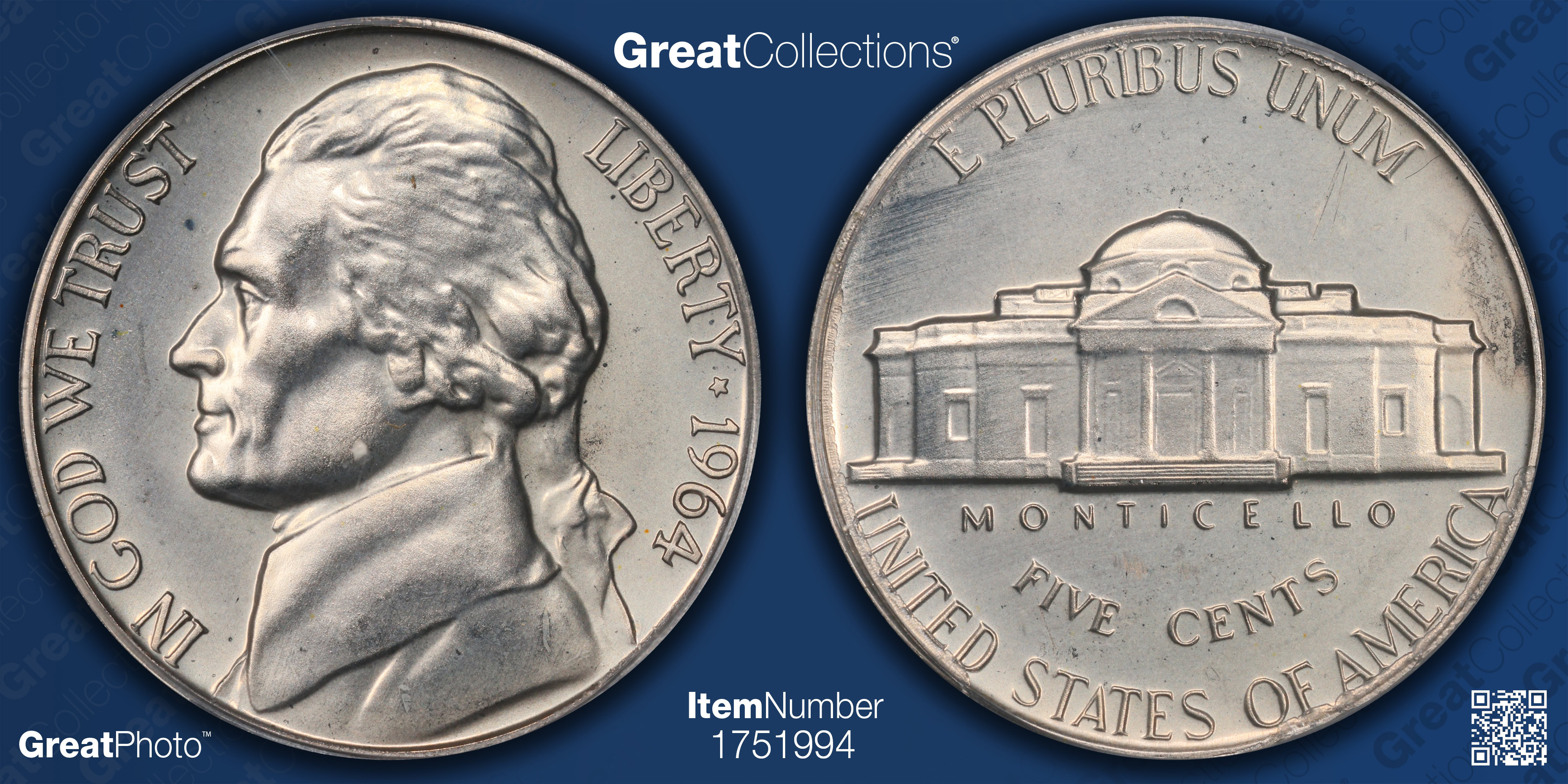 1964 Jefferson Nickel PCGS Proof-65 (Item 1751994) | GreatCollections ...