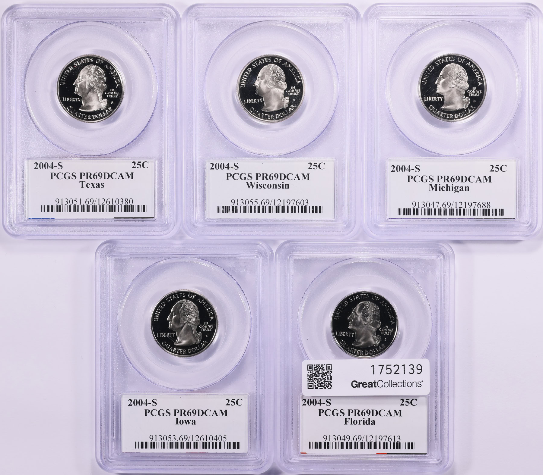 2004-S 50 State Quarters Set PCGS Proof-69 DCAM (5 Coins) (Item 1752139 ...