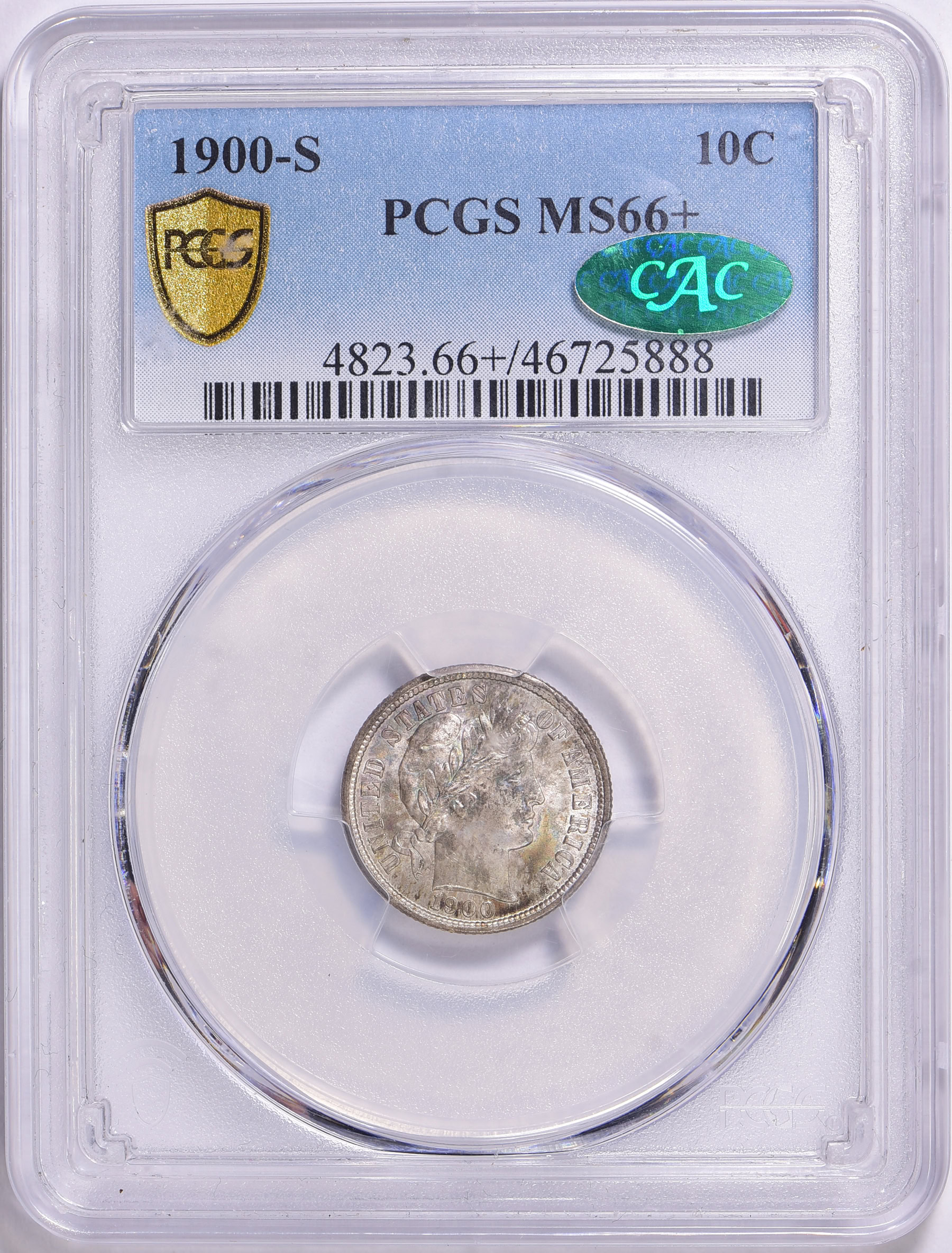 1900-S Barber Dime PCGS MS-66+ (CAC Green) (Item 1752170) | GreatCollections Coin Auctions
