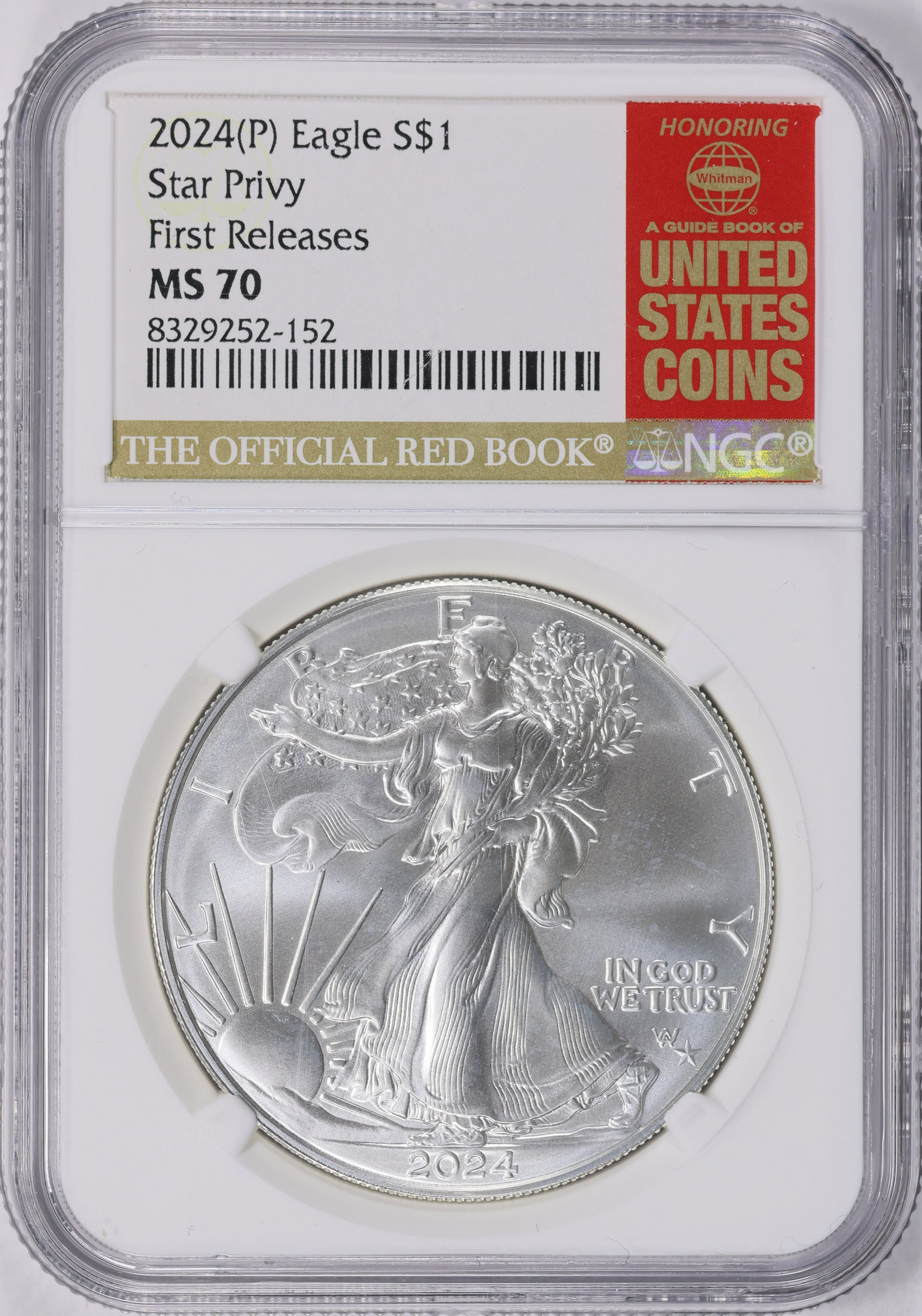 2024 $1 Silver Eagle with Star Privy First Releases NGC MS-70 (Red Book Label) | NGC Cert ...