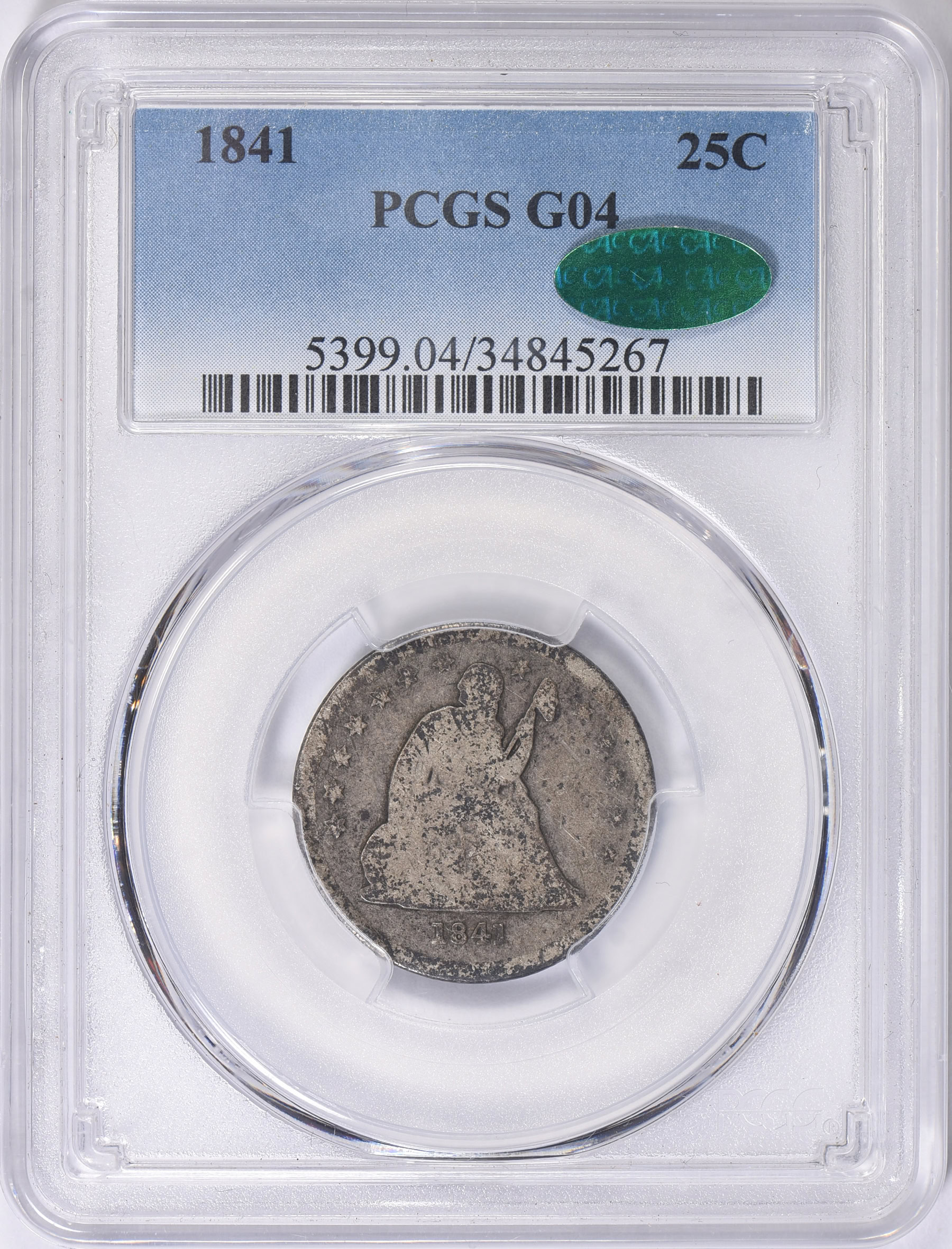 1841 Seated Liberty Quarter PCGS G-04 (CAC Green) (Item 1752186) | GreatCollections Coin Auctions