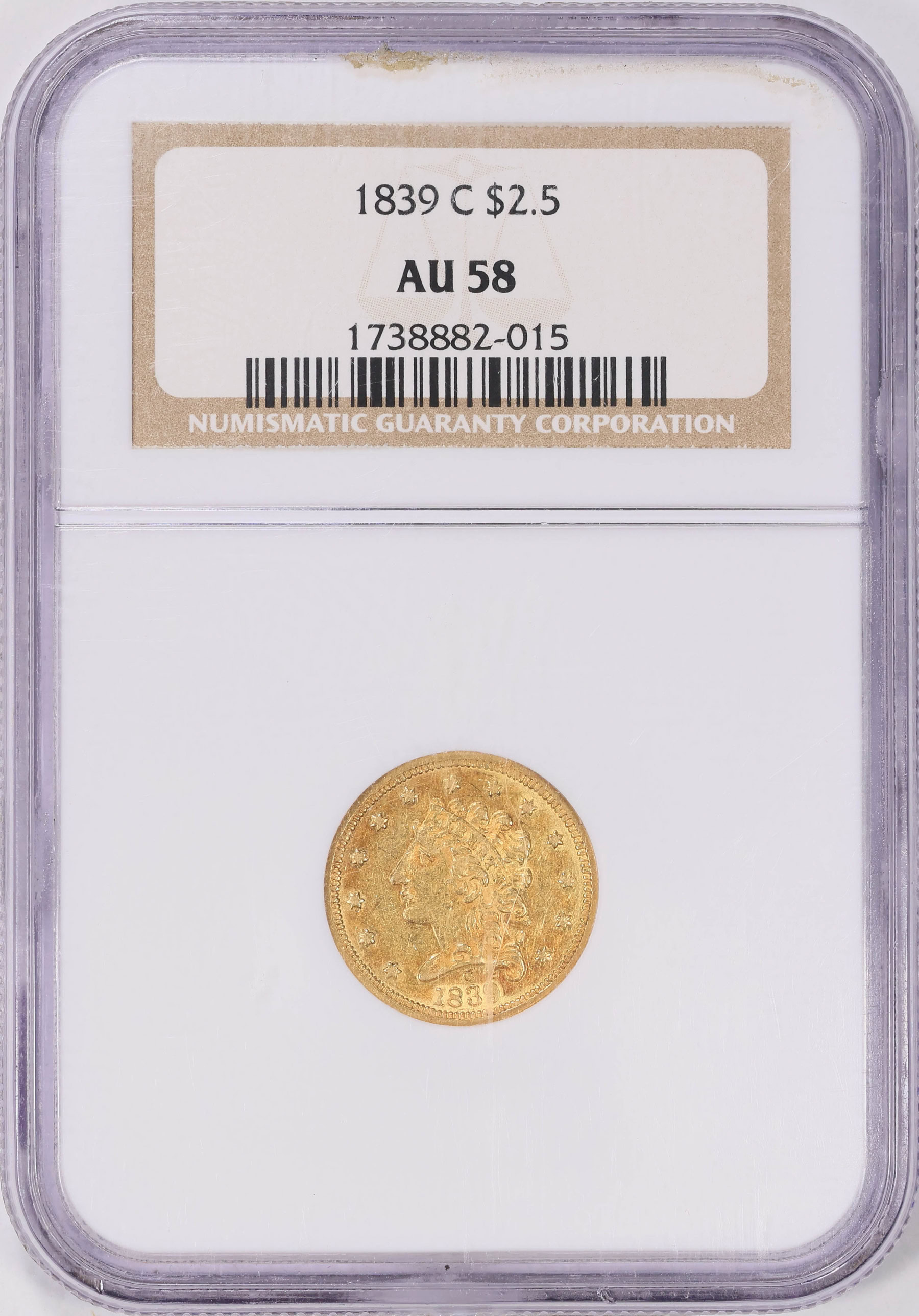 1839-C Classic Gold Quarter Eagle NGC AU-58 (Item 1752211 ...
