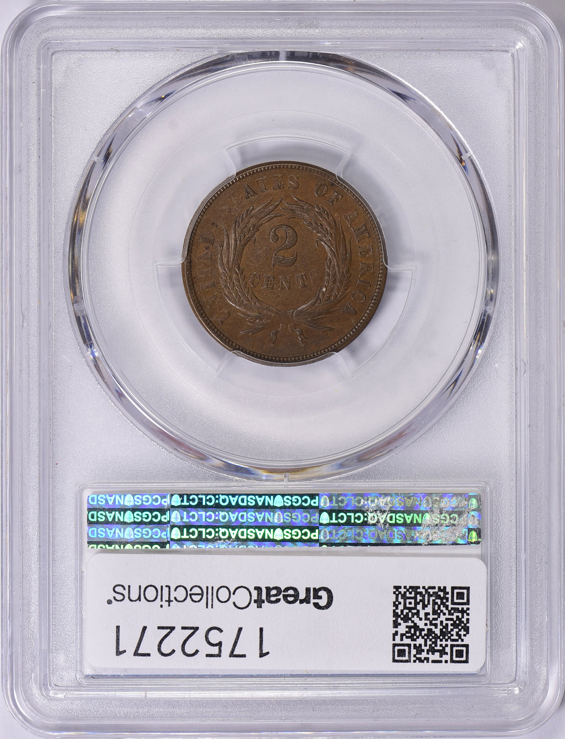 1867 Two-Cent Piece Doubled Die Obverse PCGS MS-62 BN (CAC Green) (Item 1752271 ...