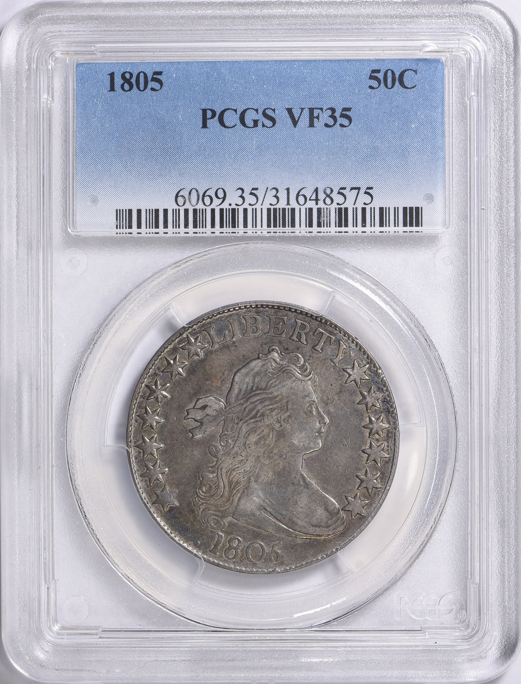 1805 Draped Bust Half Dollar PCGS VF-35 (Toned) (Item 1752278) | GreatCollections Coin Auctions