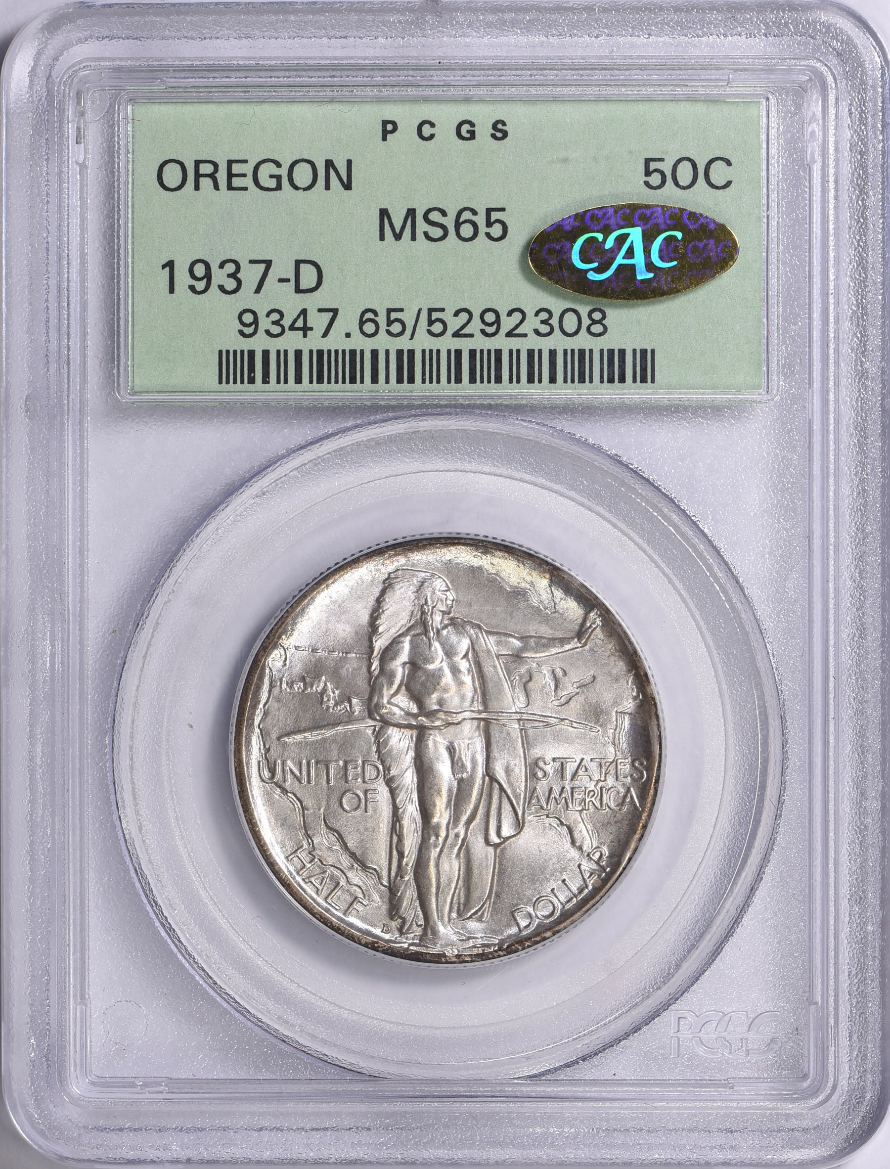 1937-D Oregon Trail Memorial Half Dollar PCGS MS-65 (CAC Gold) OGH (Item 1752324 ...