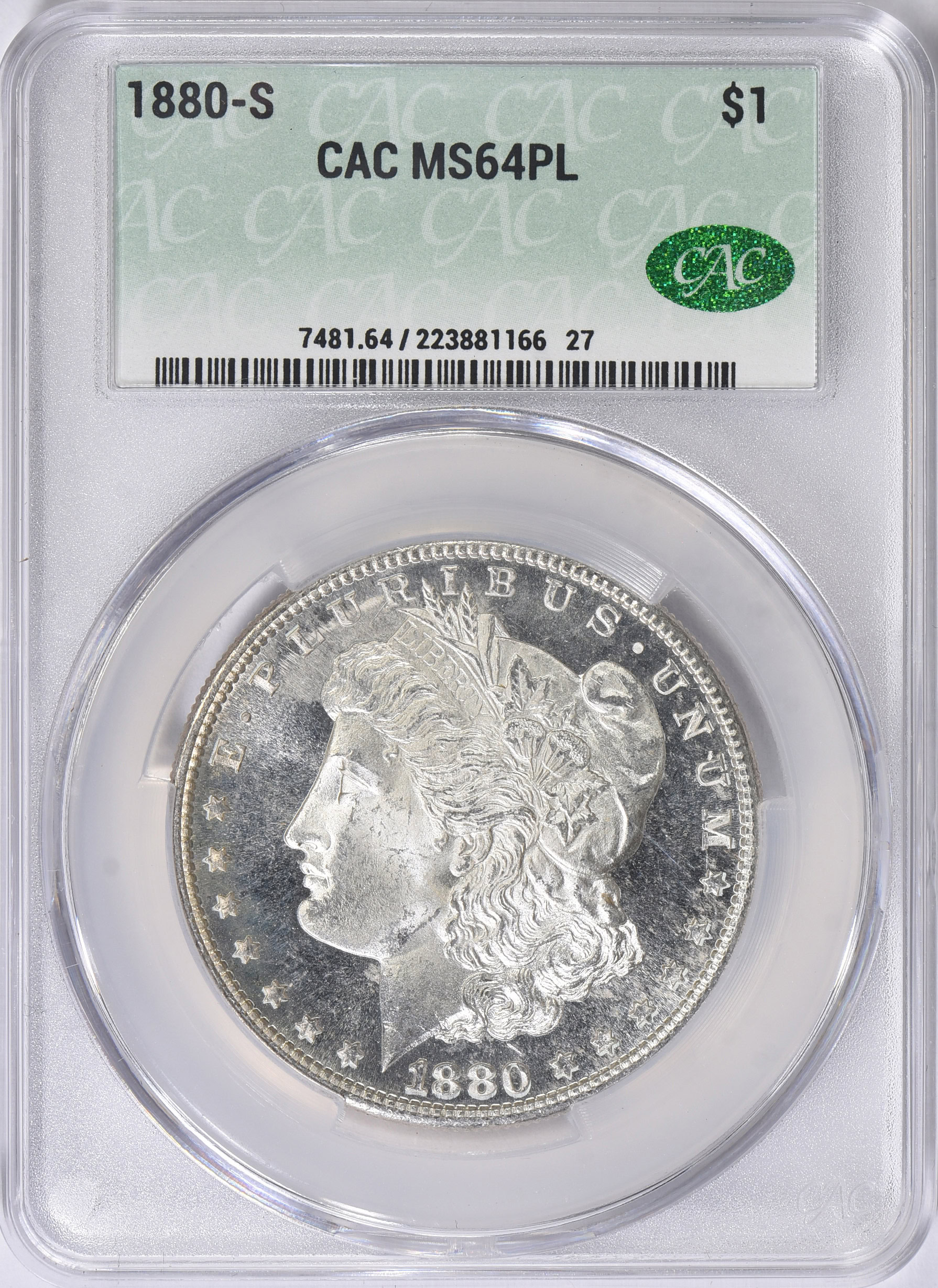 1880-S Morgan Silver Dollar CACG MS-64 PL (Item 1752371) | GreatCollections Coin Auctions