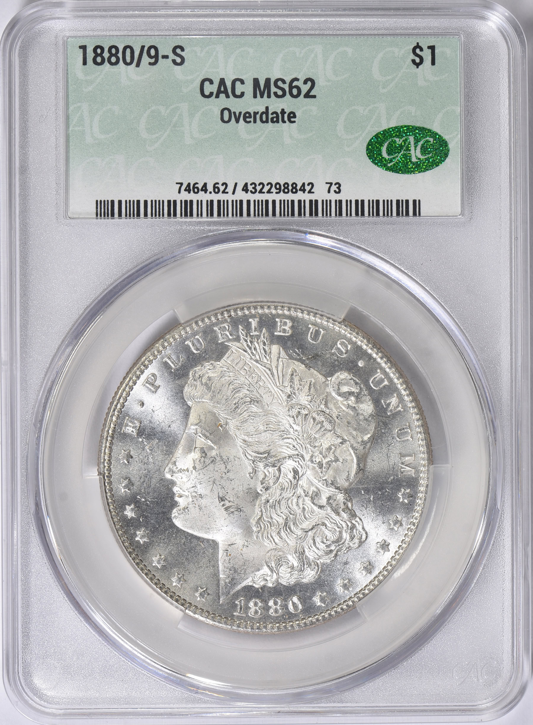 1880/9-S Morgan Silver Dollar Overdate CACG MS-62 (Item 1752376) | GreatCollections Coin Auctions