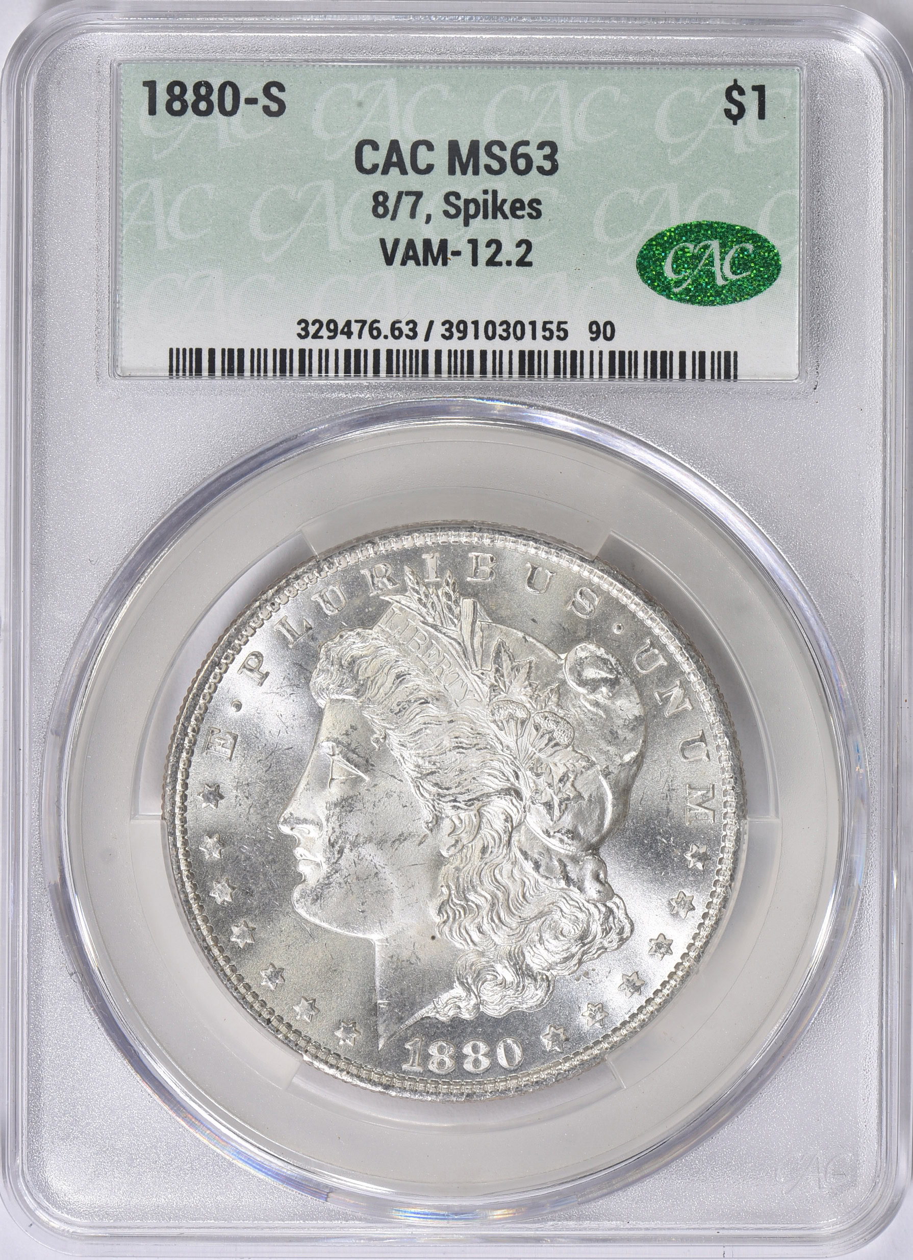 1880-S Morgan Silver Dollar 8/7, Spikes VAM-12.2 CACG MS-62 (Item 1752381) | GreatCollections ...
