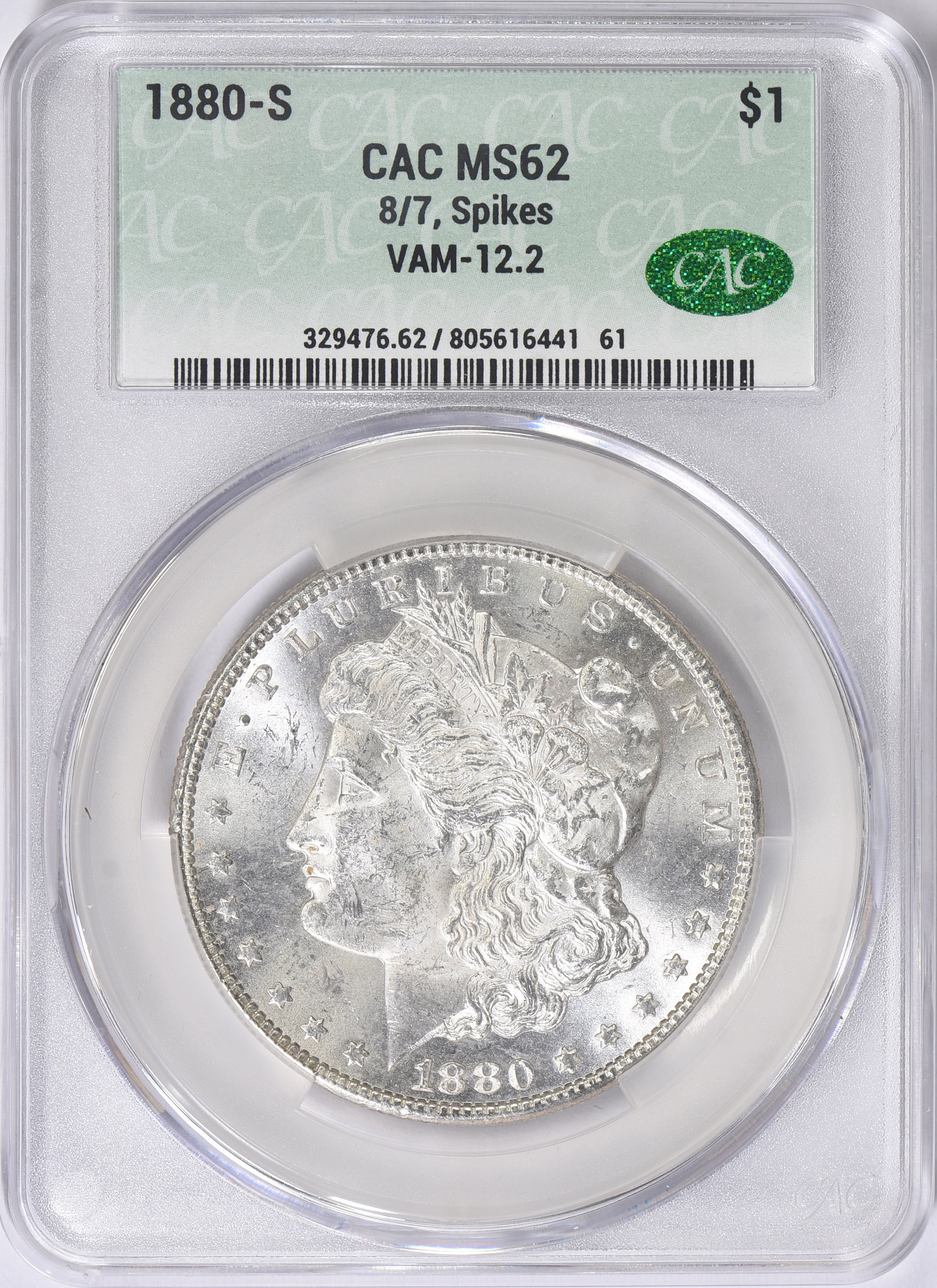 1880-S Morgan Silver Dollar 8/7, Spikes, VAM-12.2 CACG MS-62 (Item 1752382) | GreatCollections ...