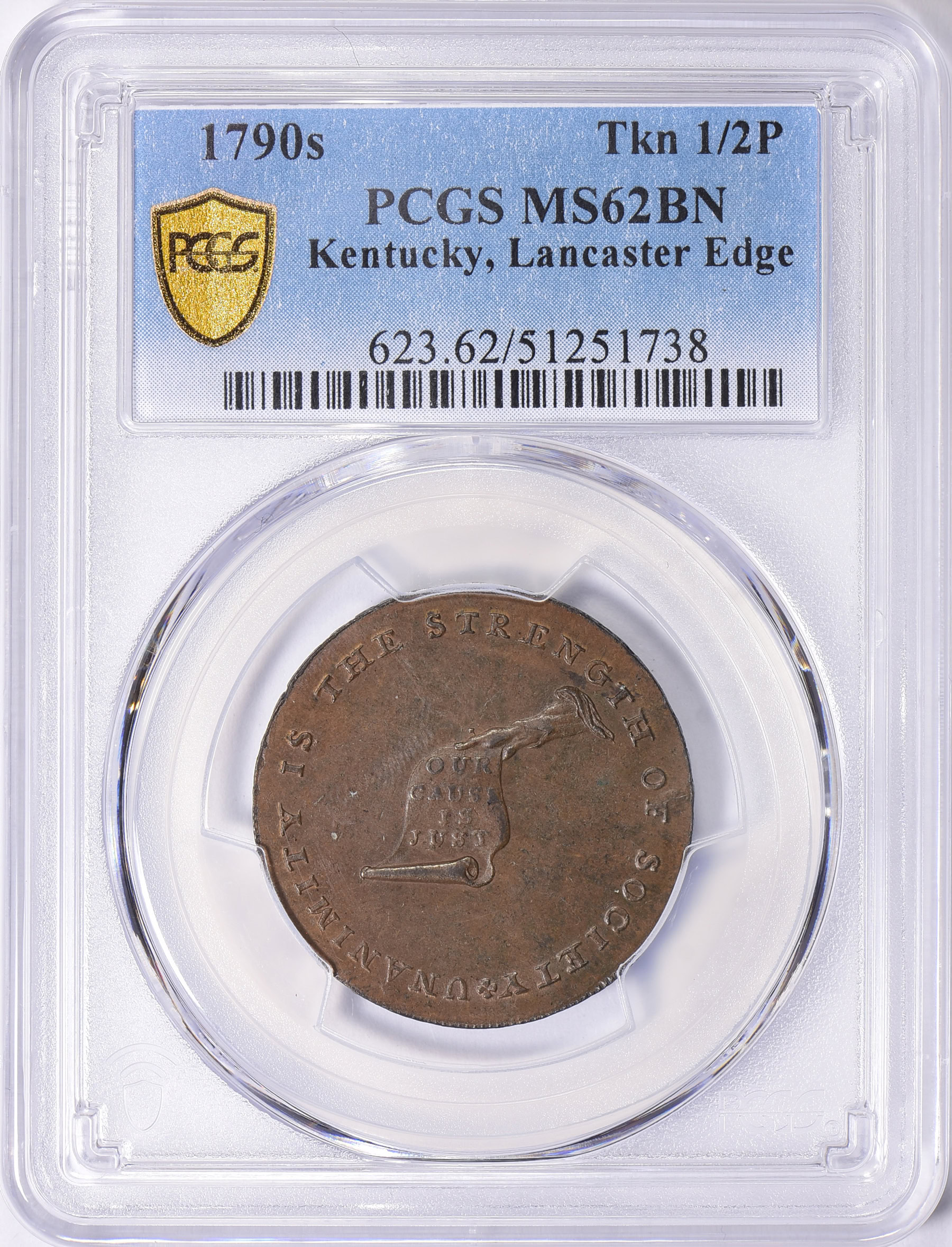 1790s 1/2 Penny Kentucky Token Cent LANCASTER Edge PCGS MS-62 BN (Item ...