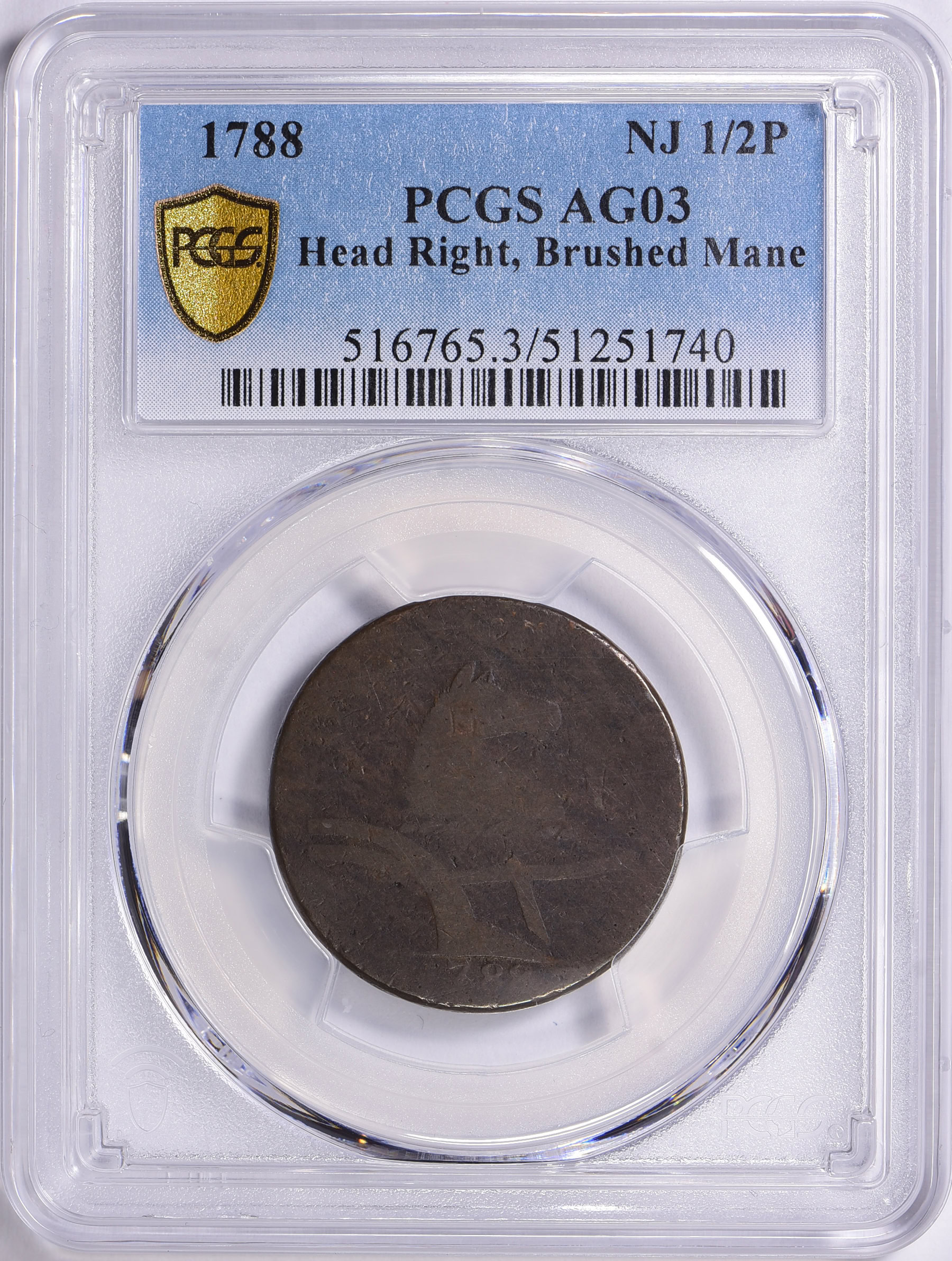 1788 New Jersey Copper Head Right, Brushed Mane PCGS AG-03 (Item ...