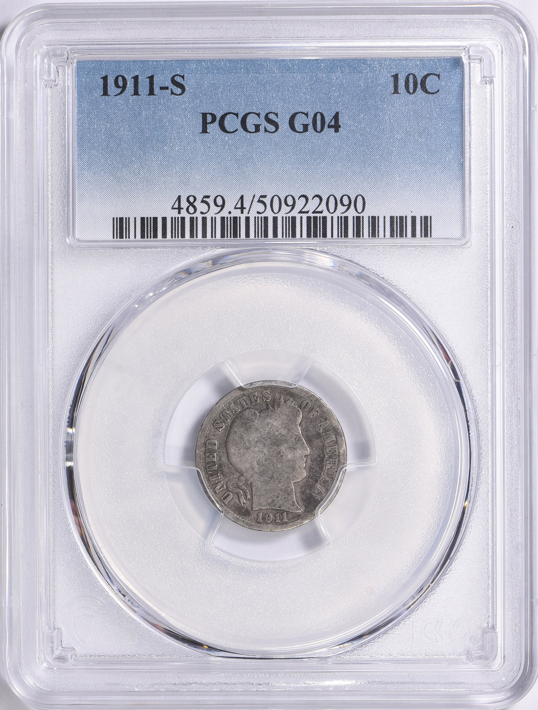 1911-S Barber Dime PCGS G-04 (Item 1752437) | GreatCollections Coin Auctions
