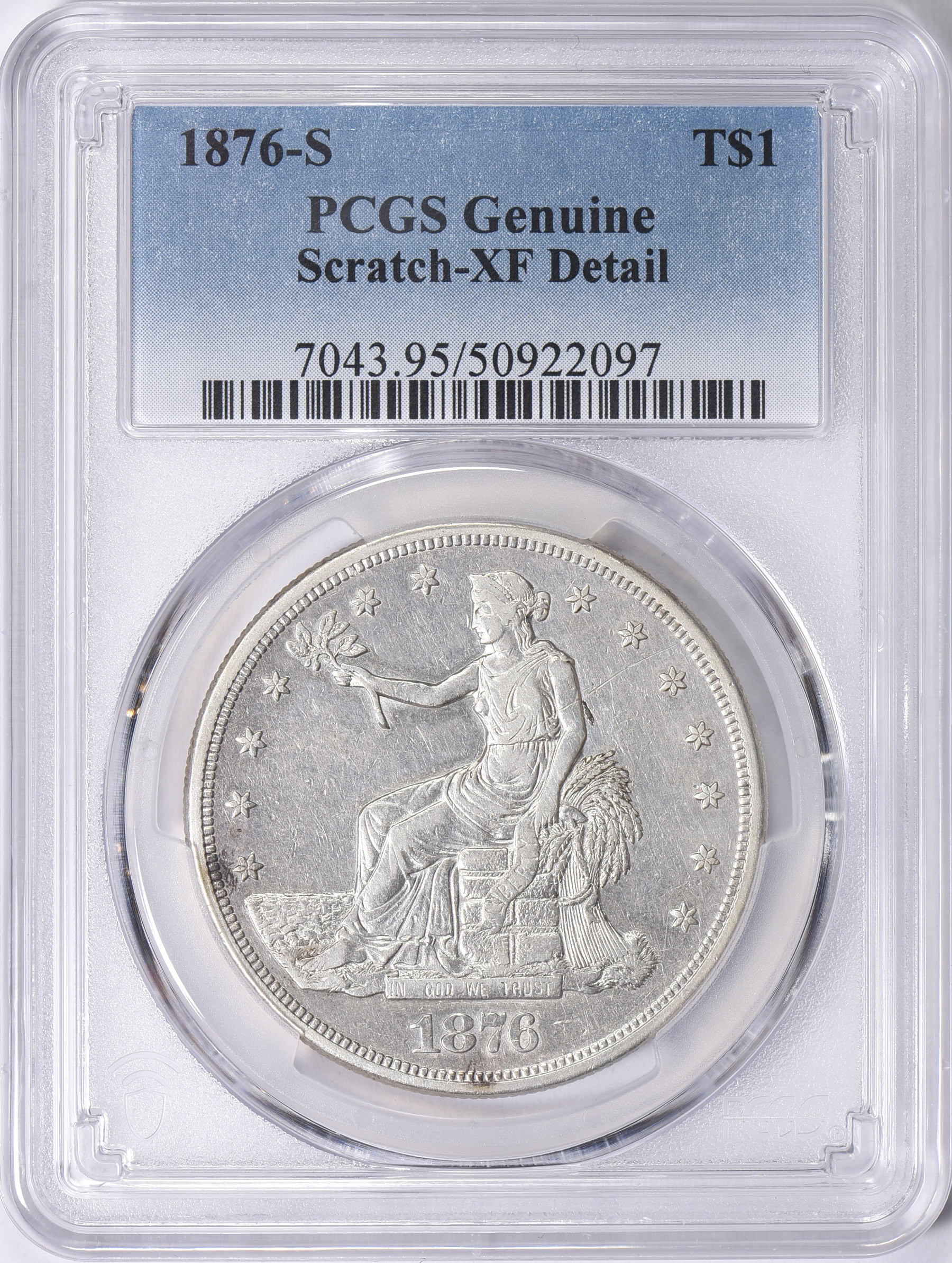 1876-S Trade Silver Dollar PCGS Genuine XF Details (Item 1752444) | GreatCollections Coin Auctions