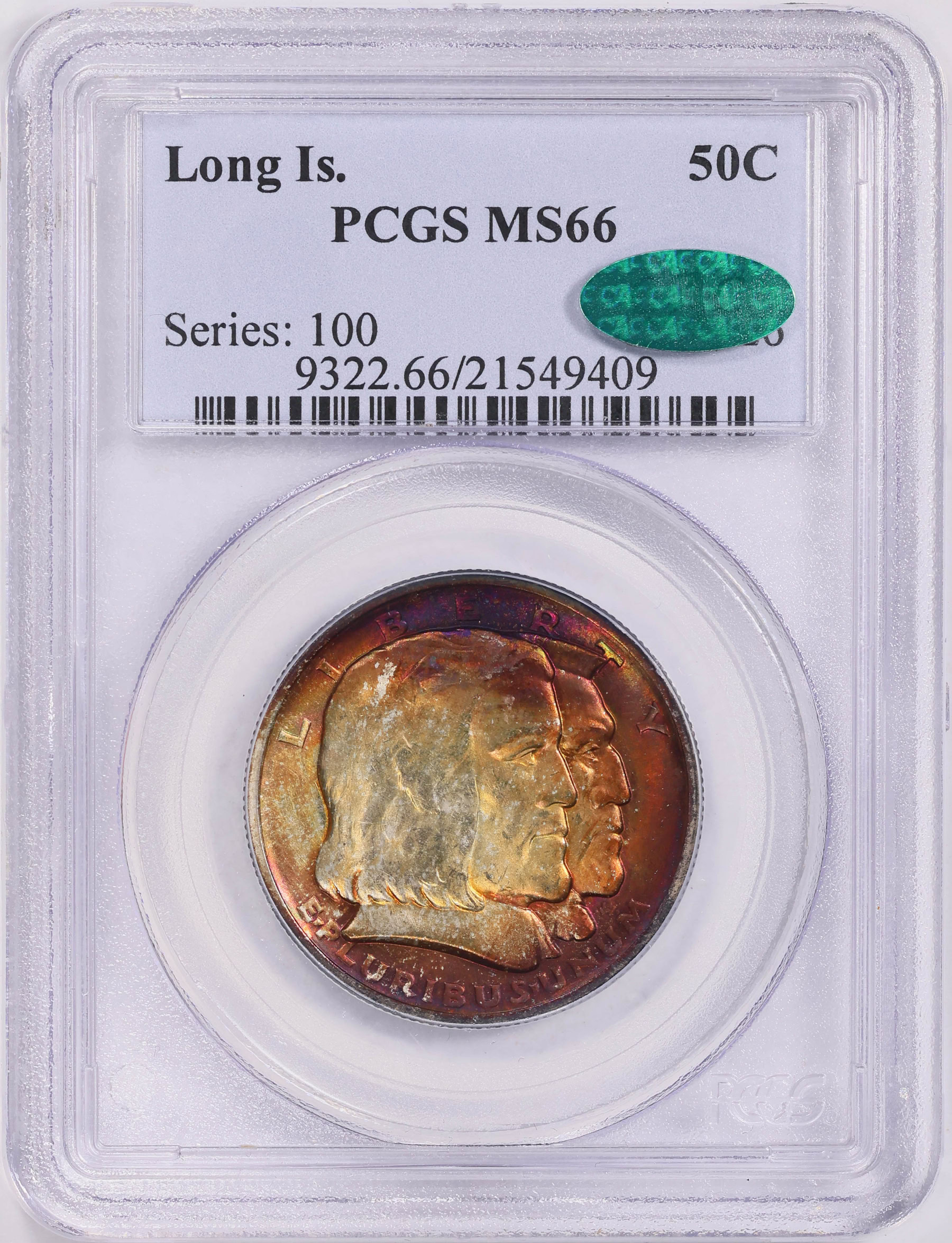 1936 Long Island Tercentenary Half Dollar PCGS MS-66 (CAC Green) (Toned ...