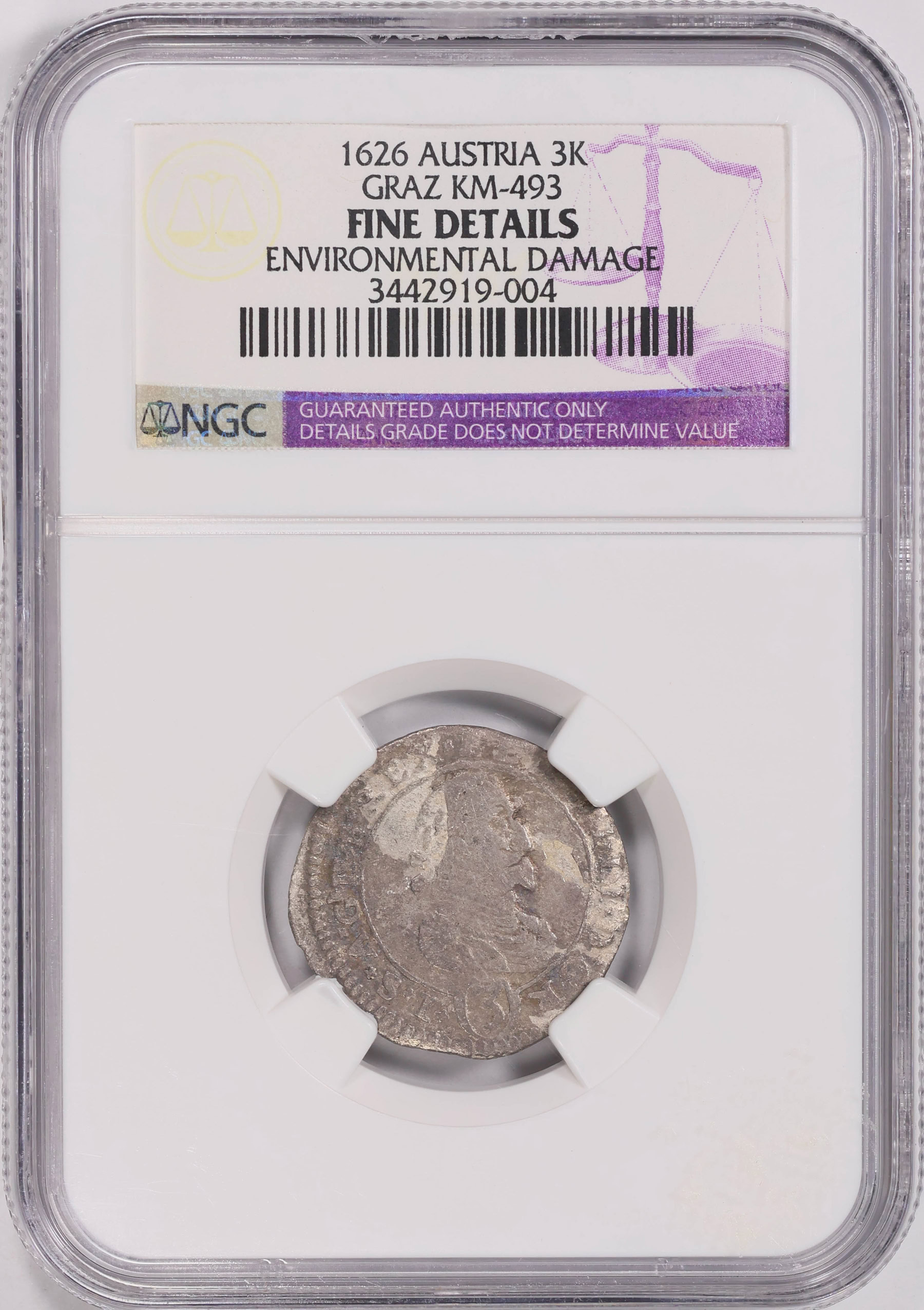 Austria 1626 Silver 3 Kreuzer KM-493 Graz Mint NGC Fine Details (Item ...